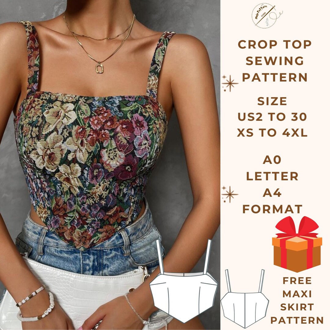 Corset Top Pattern, Crop Top Sewing Pattern, Women Corset Top Sewing ...