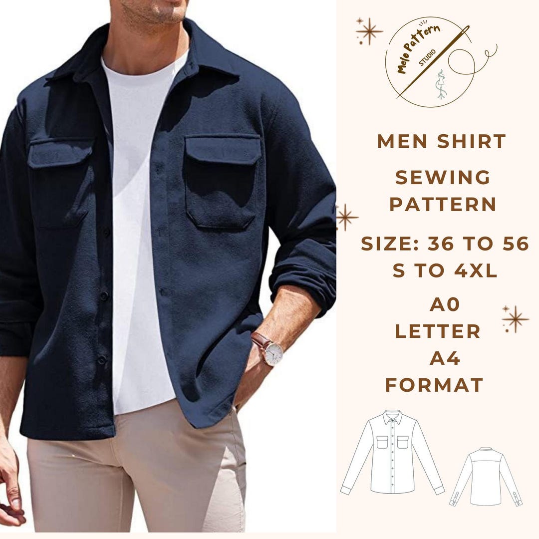 Men Shirt Pdf Sewing Pattern,button Down,men Size;36 to 56 // S to 4 XL ...