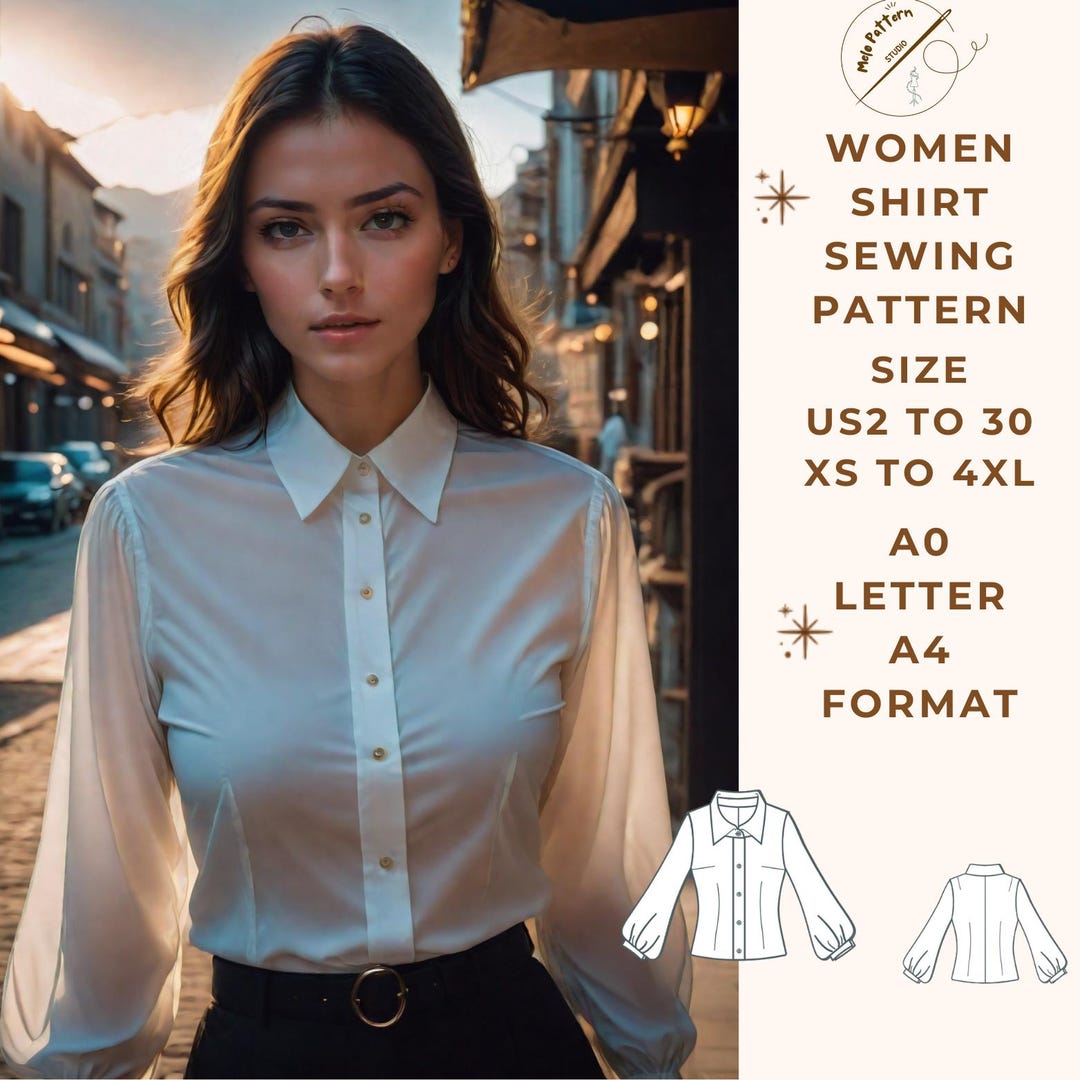 Shirt Pattern, Women Shirt Sewing Pattern,sewing Pattern PDF,US Sizes 2 ...