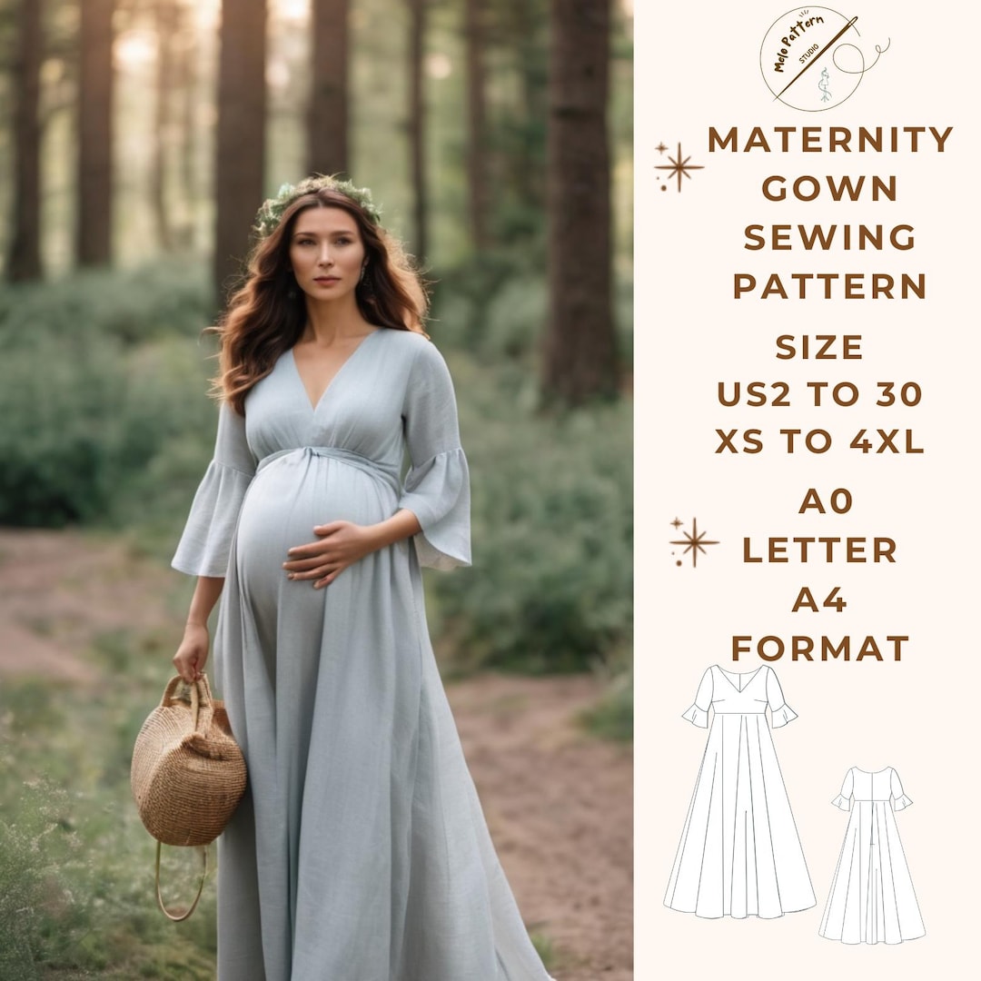 V Neck Maternity Gown Pattern,dress Sewing Pattern,range of Size ...