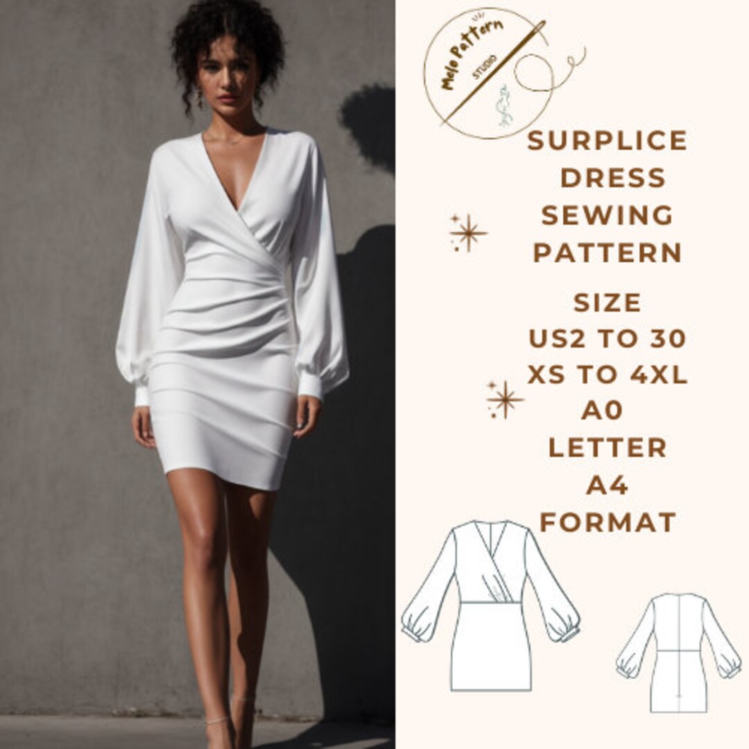 Surplice Dress Sewing Pattern, Bridal Dress ,PDF Sewing Pattern ...