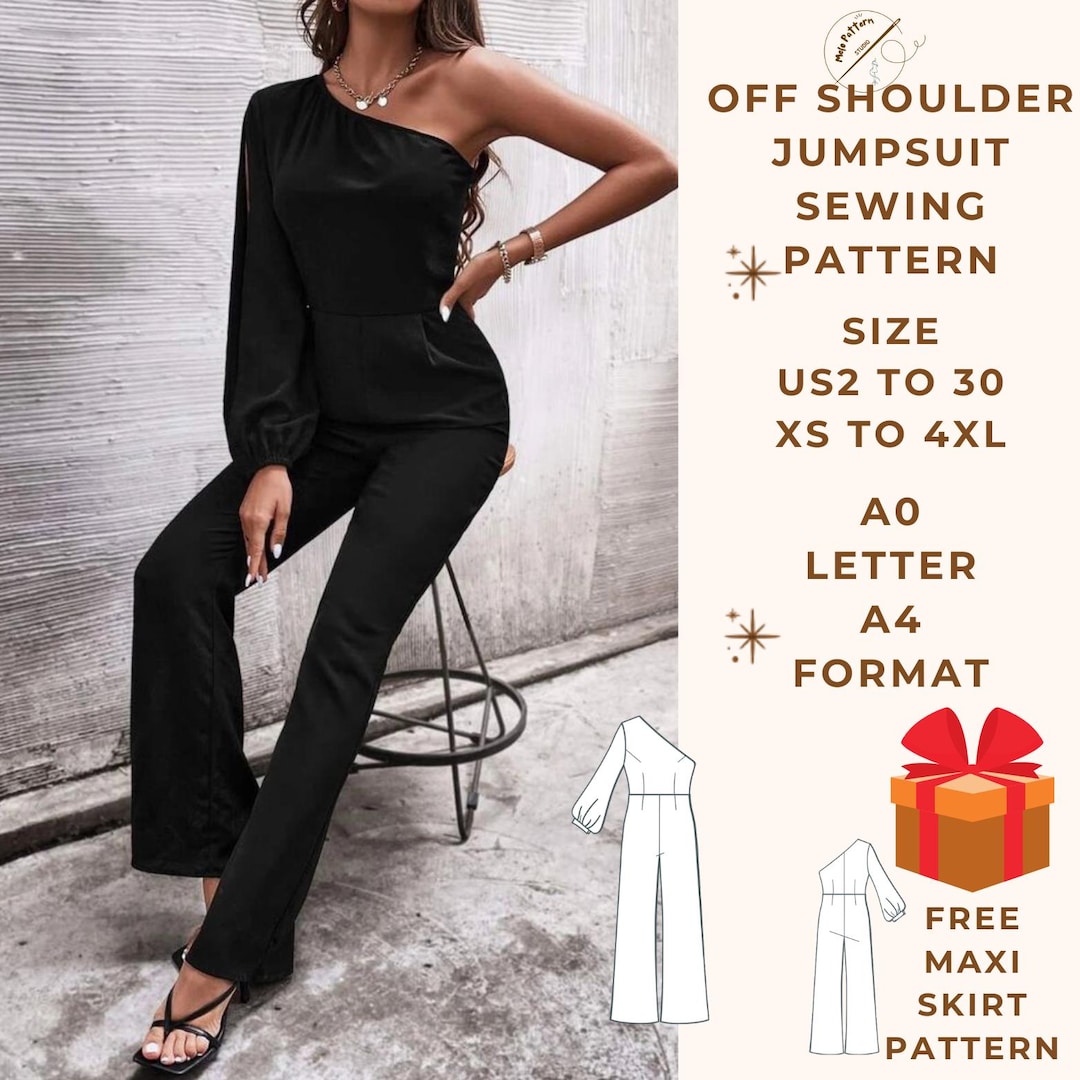 Off Shoulder Jumpsuit Sewing Pattern, PDF Sewing Pattern Instant ...