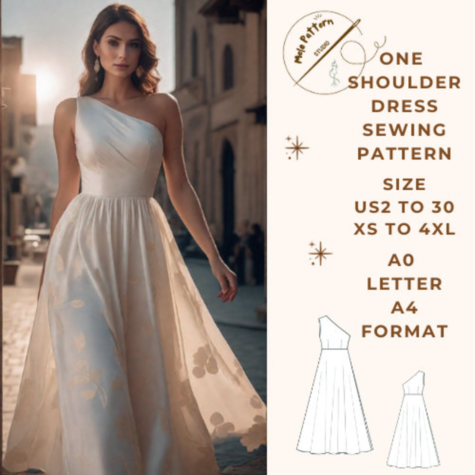 One-shoulder Maxi Dress Sewing Pattern, Maxi Dress,anniversary Dress,us ...