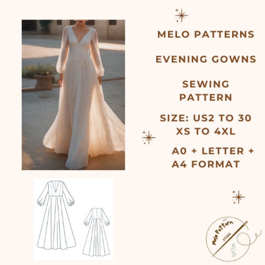 Evening Gown Sewing Pattern, Cocktail Dress,anniversary Dress, Ball ...