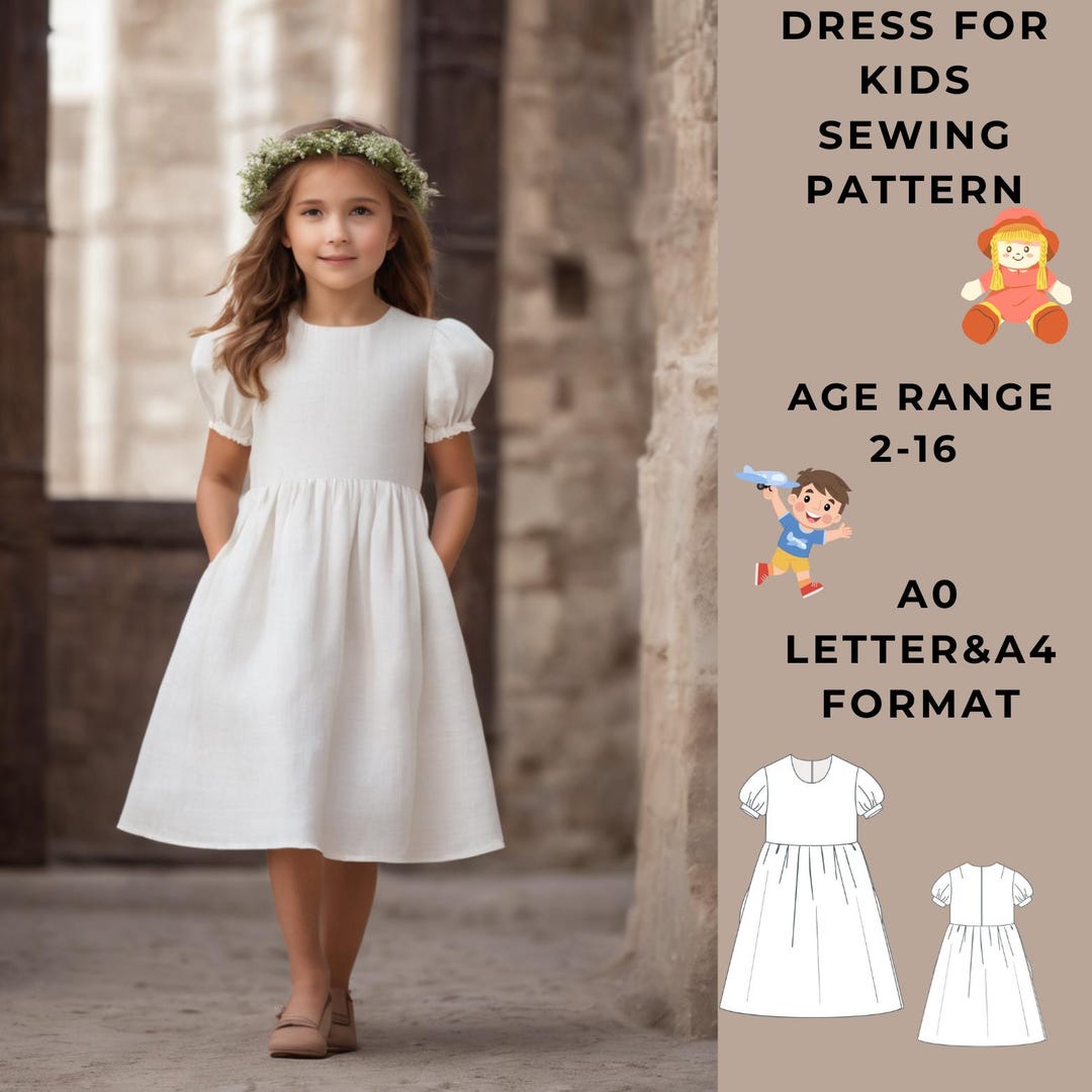 Kid's Gathered Dress Pattern,summer Dress Sewing Pattern,,suitable A0 ...