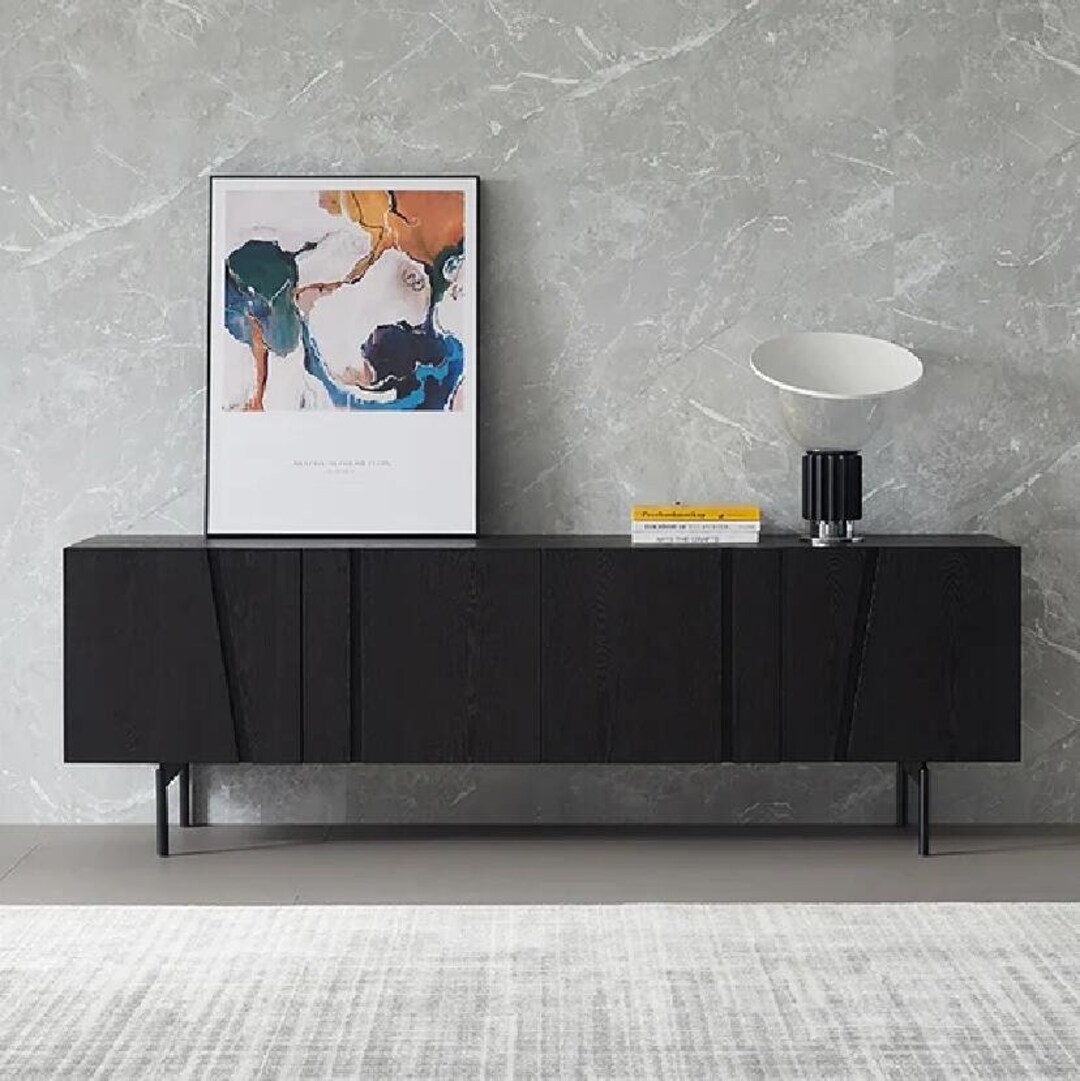 Minimalist Media Console With Doors Shelves Dark Coffee TV - Etsy