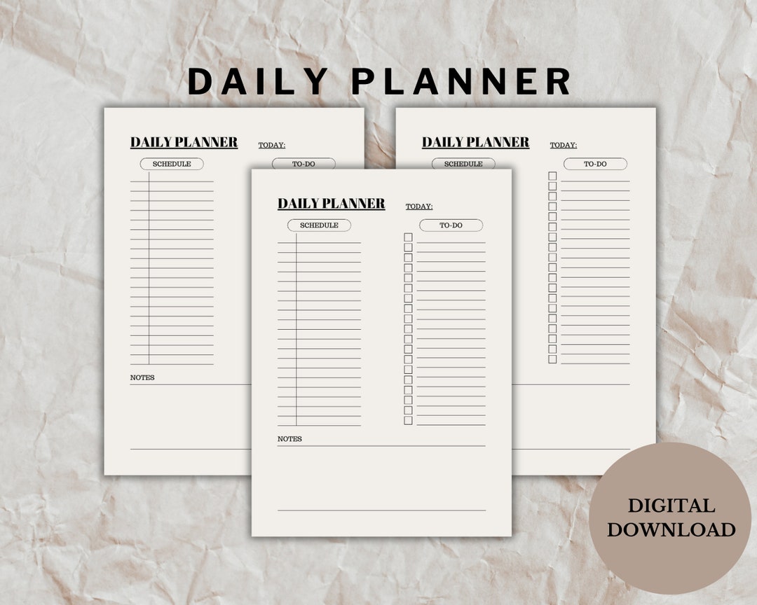 Daily Planner Printable Pdf Daily Schedule Daily to Do List - Etsy