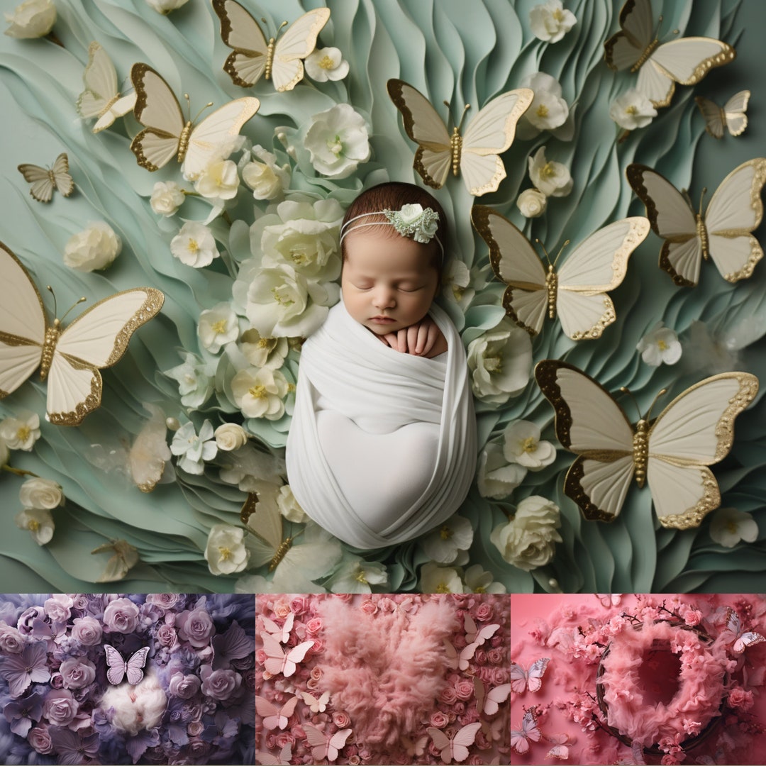 14 Butterfly Themed Baby Backdrops | Newborn Photoshoot | Colorful Baby ...