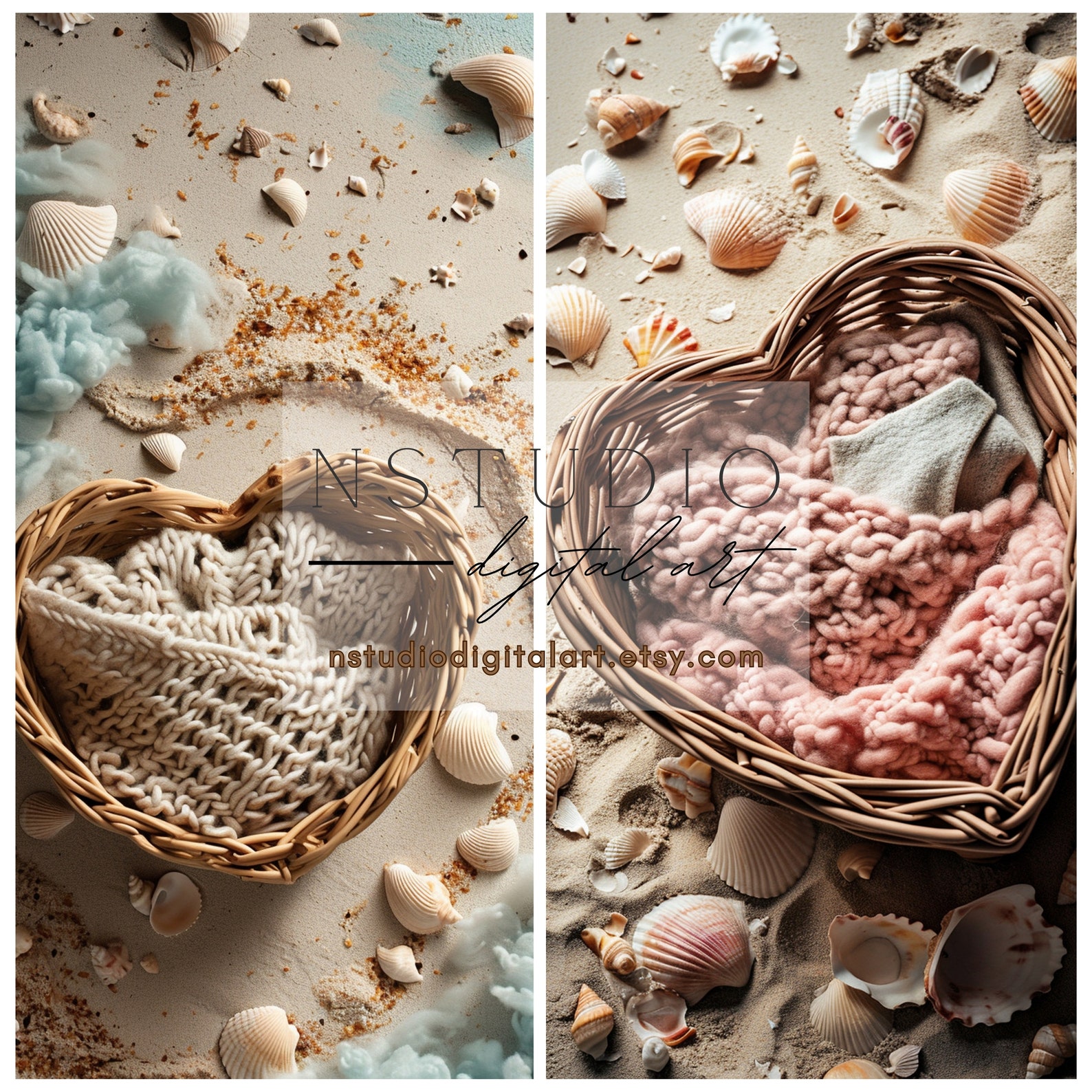 15 Baby Backdrops Heart Shaped Basket With Shells Newborn First ...