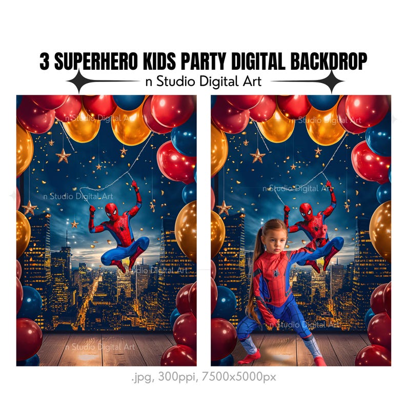 3 Superhero Kid Party Digital Backdrops, Comic Themed Party Backgrounds ...
