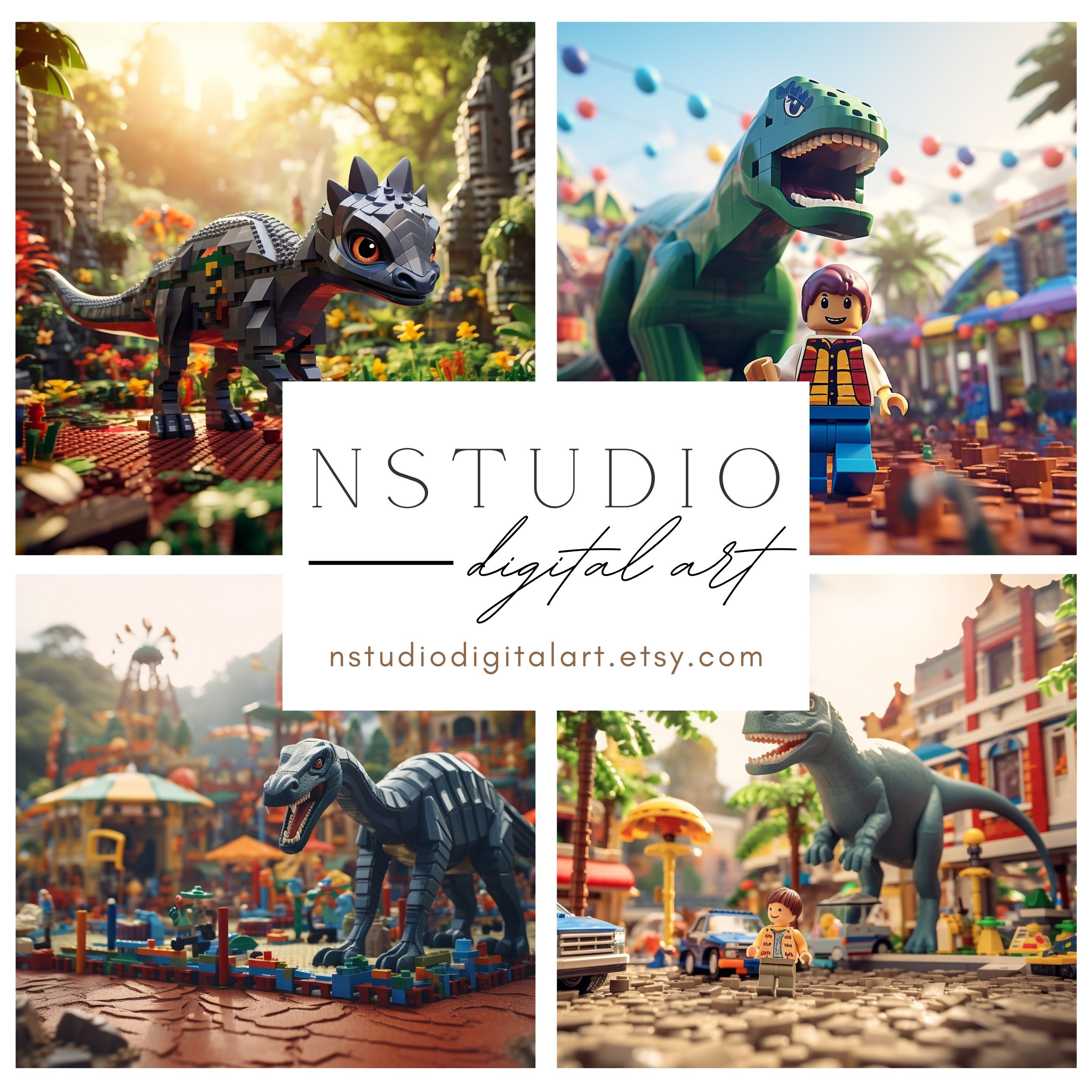 10 Kids Digital Party Backdrops Building Blocks & Dinosaurs, Jurassic ...