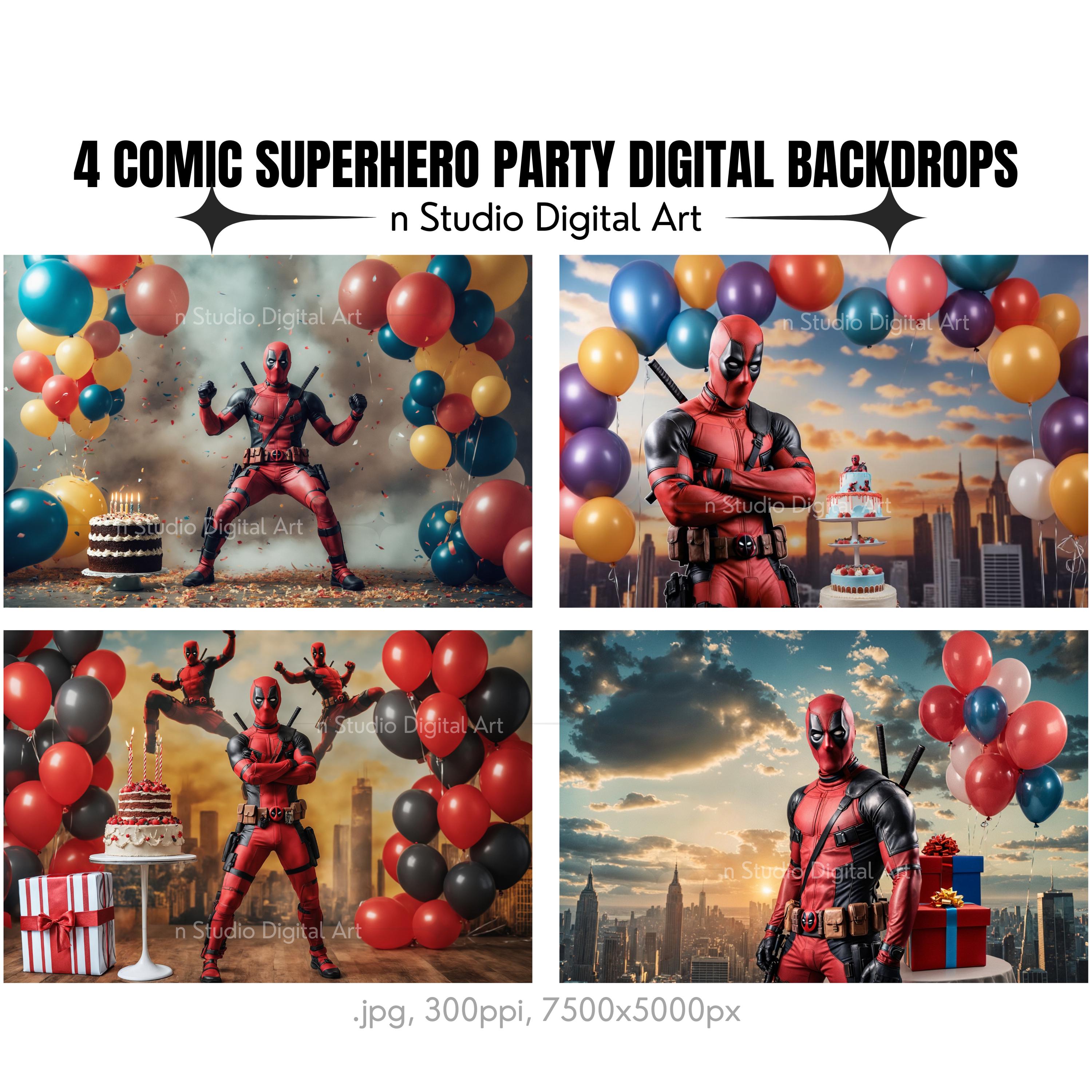 4 Comic Kids Birthday Party Photography Digital Backdrops, Superhero ...