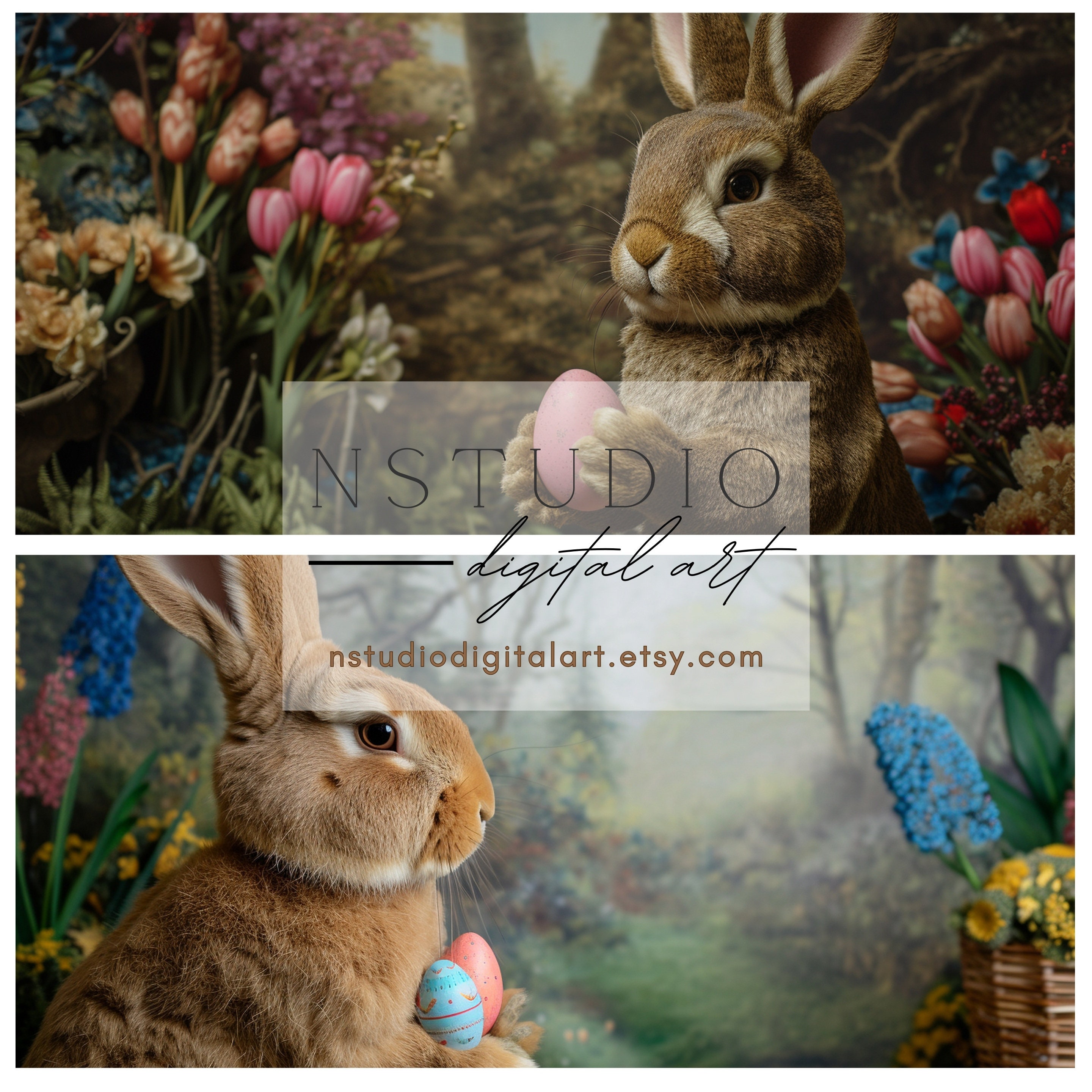 11 Easter Kid Backdrops With Rabbits Holding Colorful Eggs | Kids ...
