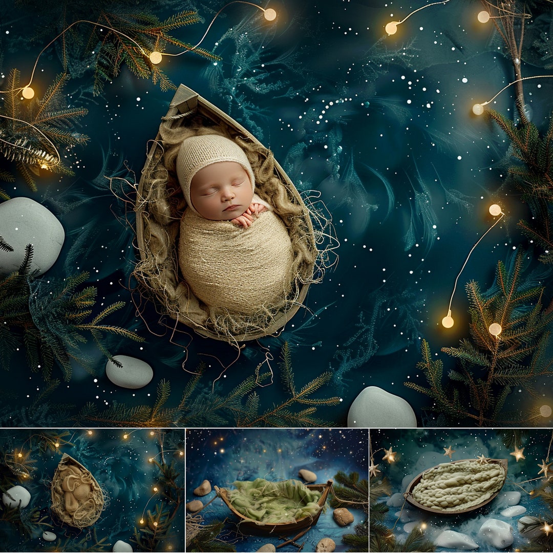 3 Newborn Baby Digital Backdrops, Dreamy River Boat Background, Girl or ...
