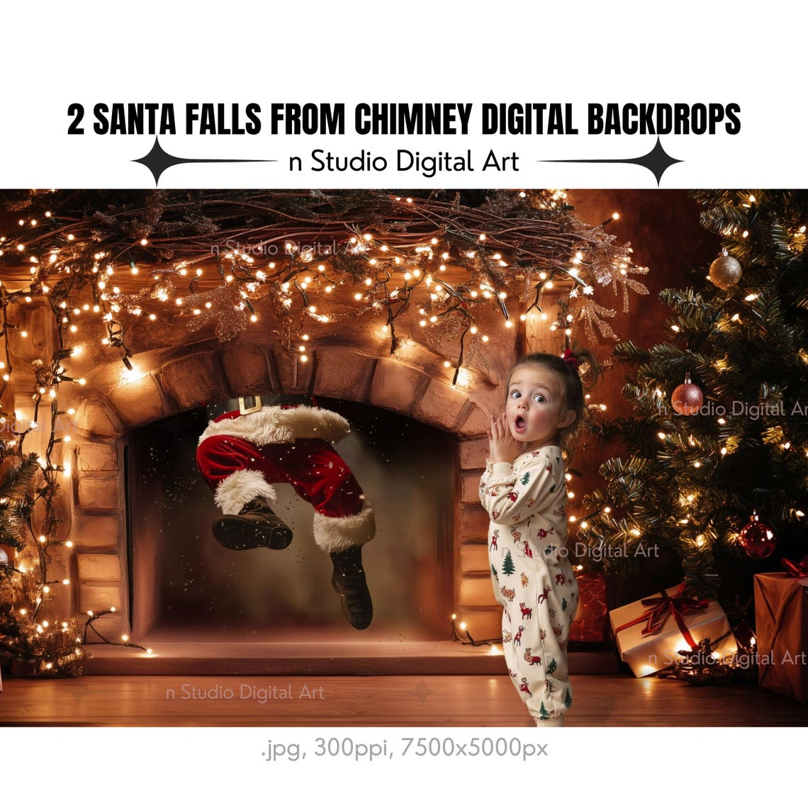 2 Santa Falls From Chimney Christmas Digital Backdrops, Kids Funny ...