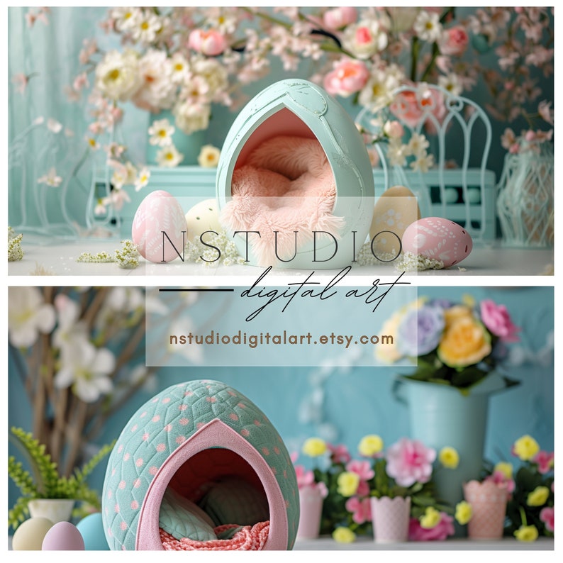8 Easter Backdrops Bundle With Egg Shaped Dog Houses | Easter Pet ...