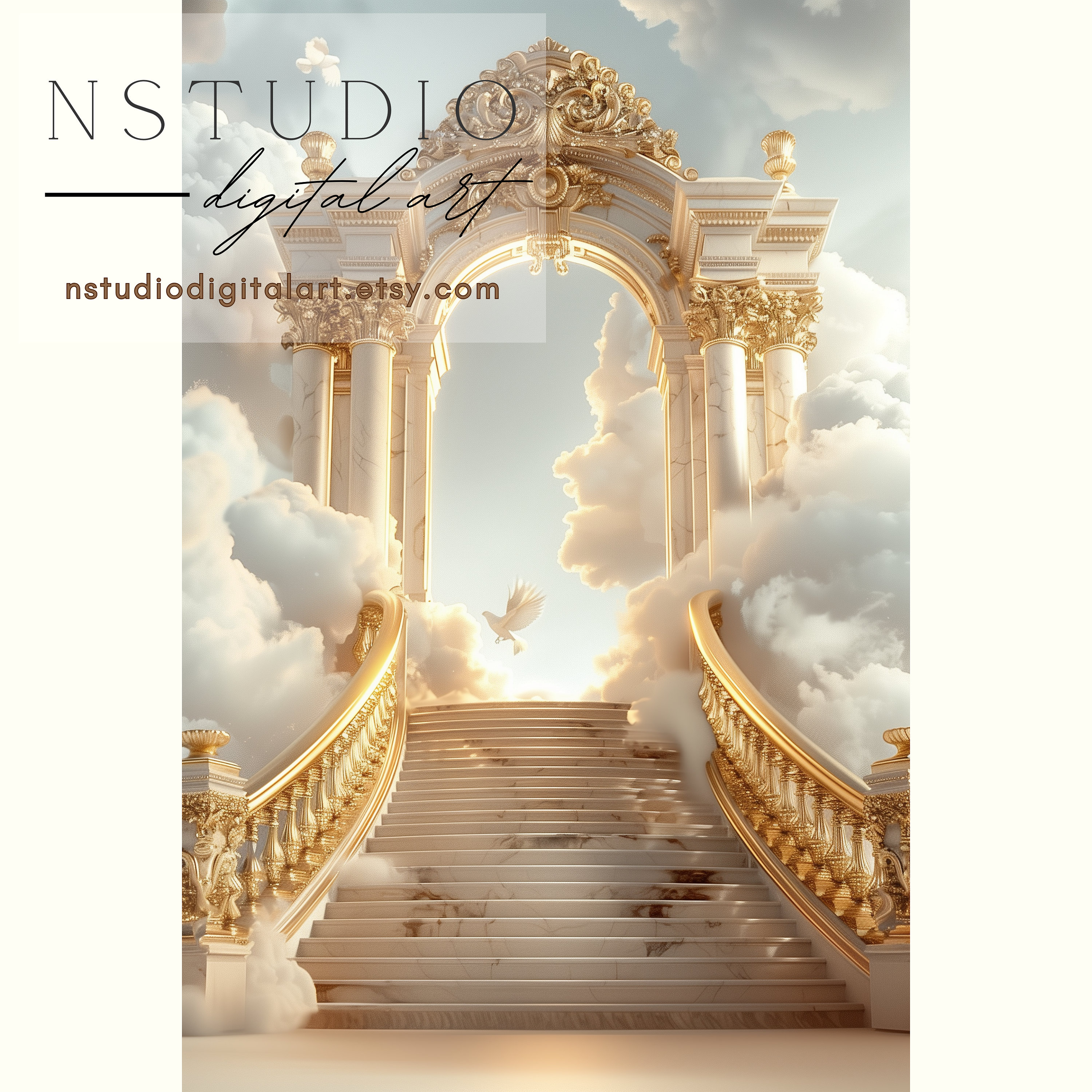 3 Portrait Digital Backdrops Golden Stairway to Heaven, Maternity ...