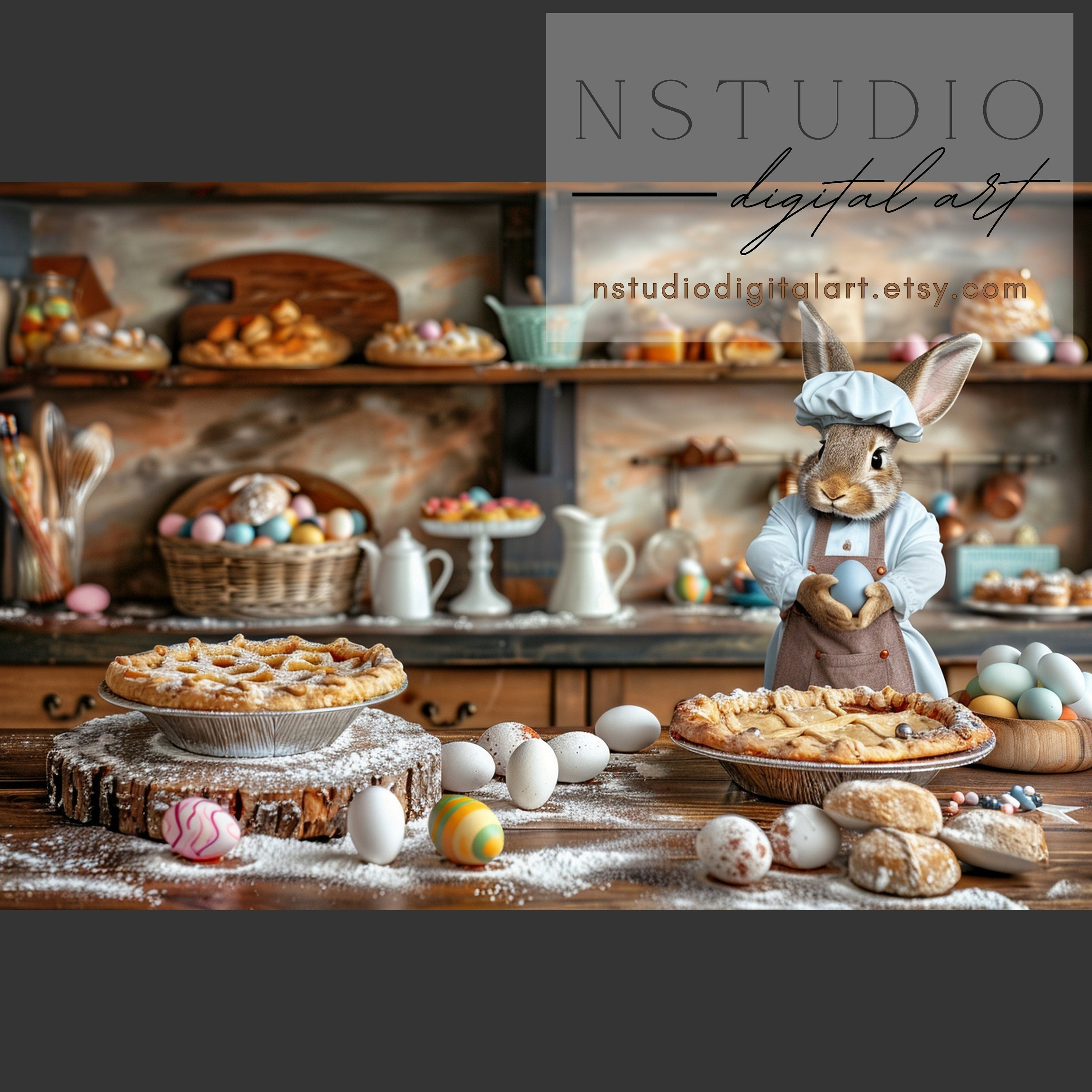 6 Easter Digital Backdrop Bunny Chef Bakery, Kids Easter Photoshoot ...