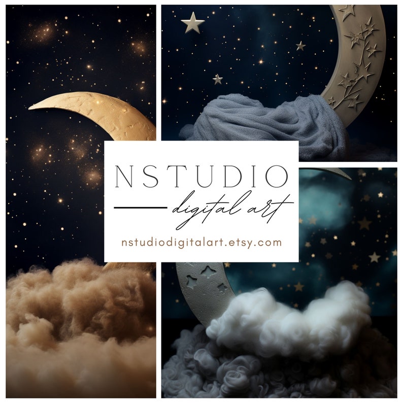 11 Newborn Photography Digital Backdrops Moon Night, Fairy Tale Baby ...