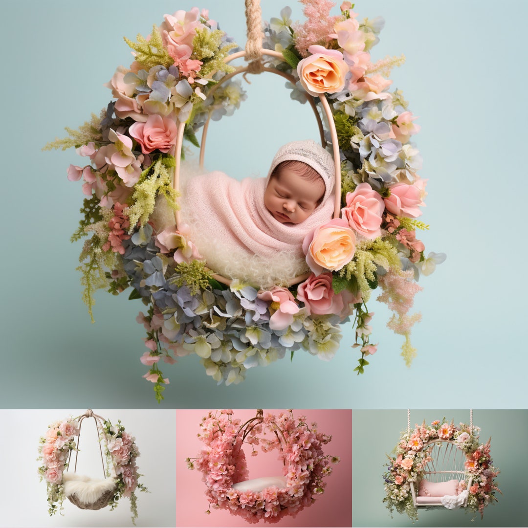 15 Baby Girl Backdrops Floral Themed | Newborn Photoshoot | Swing and ...