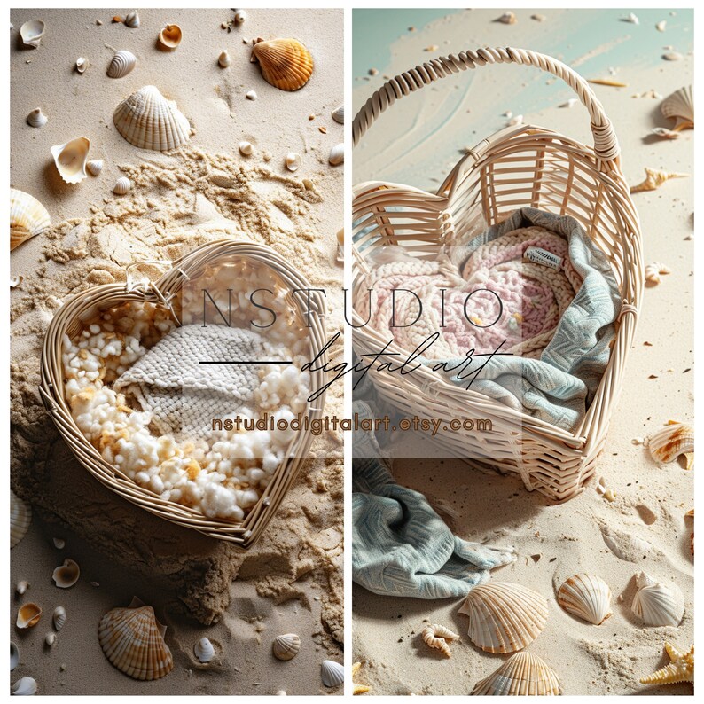 15 Baby Backdrops Heart Shaped Basket With Shells Newborn First ...