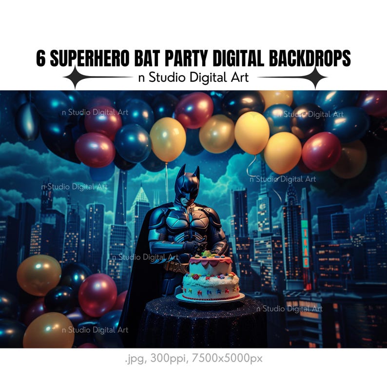6 Superhero Bat Birthday Party Digital Photo Backdrops, Photoshoot ...