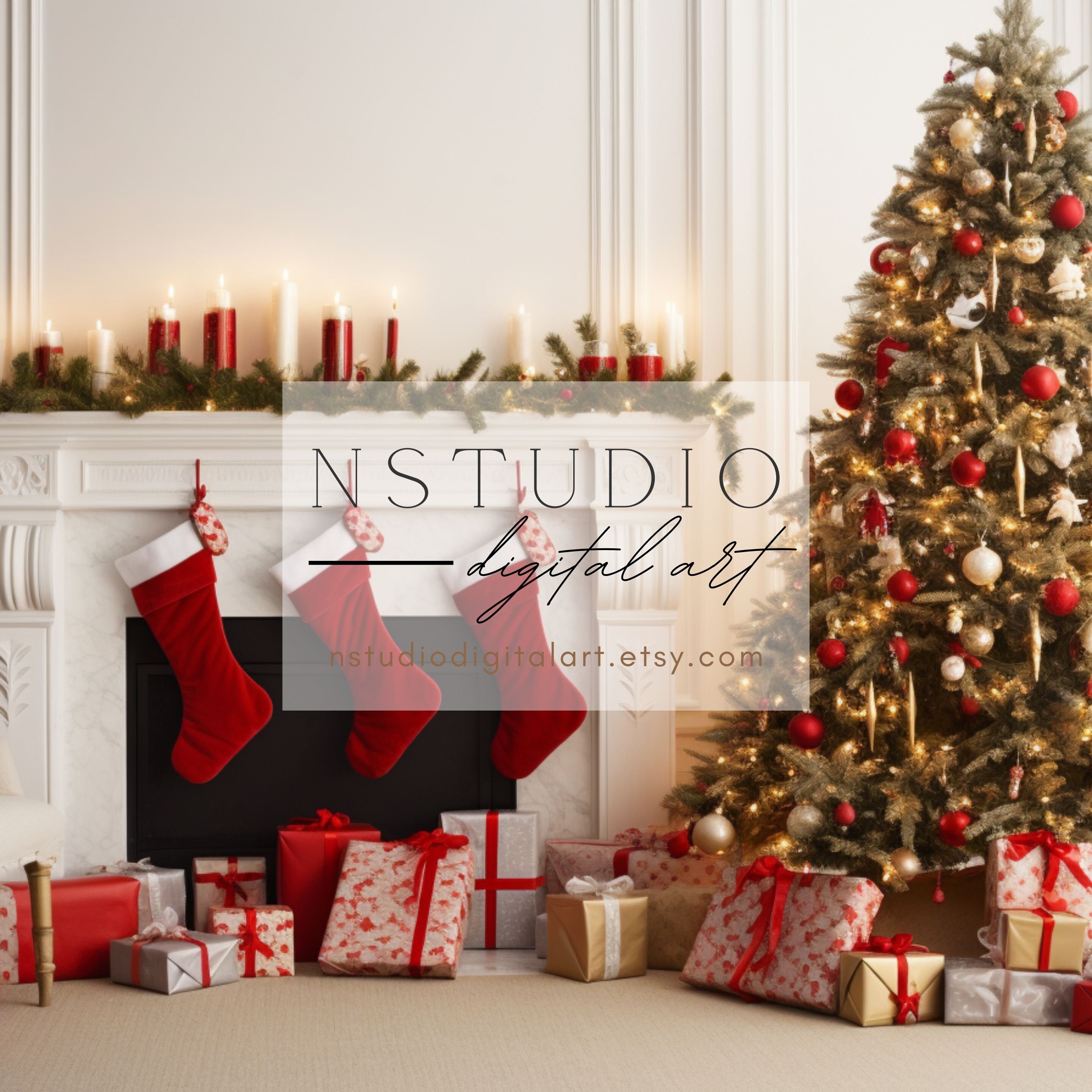 15 Christmas Family Portrait Backdrops: Xmas Room Photography (digital ...
