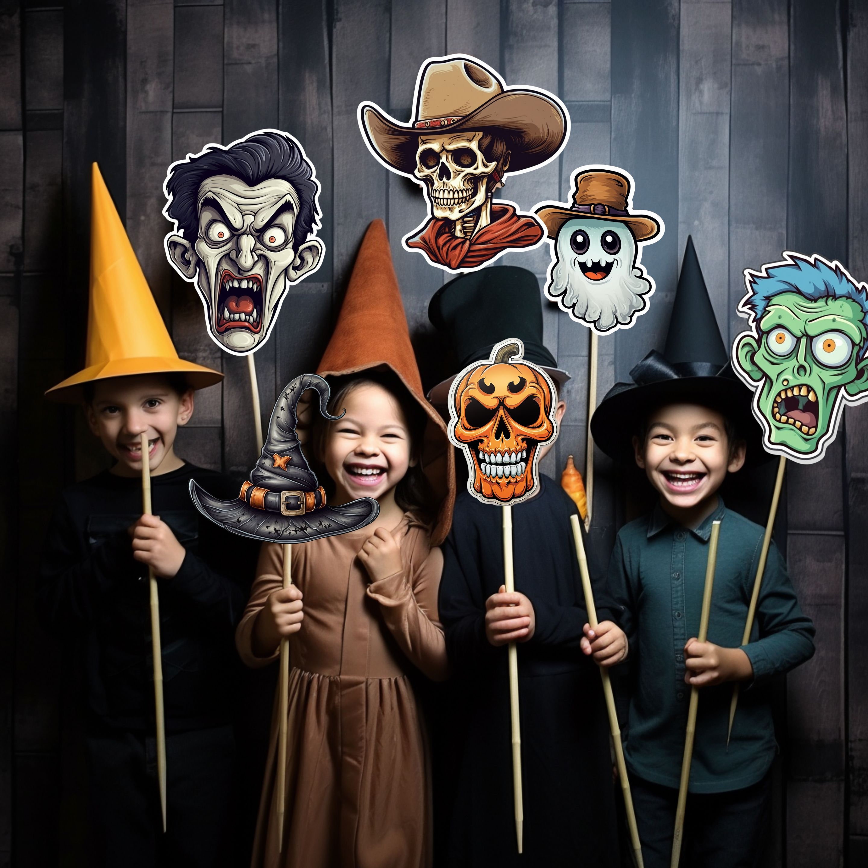 100 Halloween Photo Booth Props: Funny & Spooky Printable Masks ...