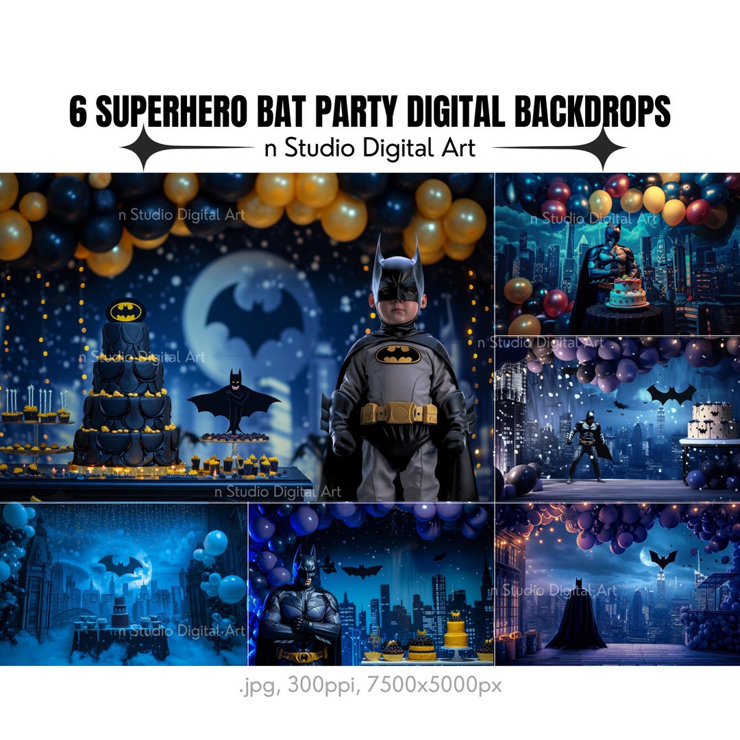 6 Superhero Bat Birthday Party Digital Photo Backdrops, Photoshoot ...