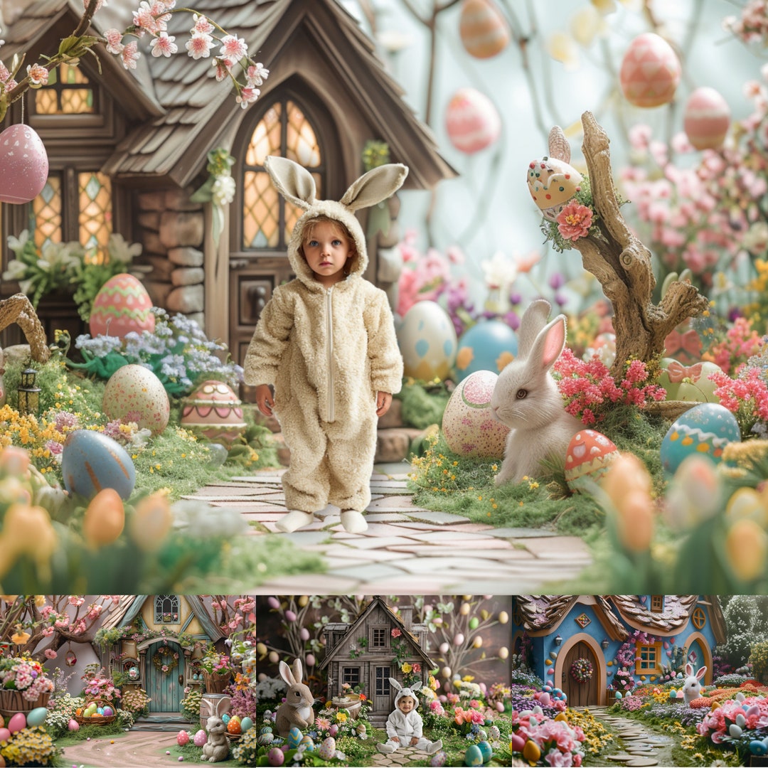 11 Easter Backdrops Bundle With Rustic Rabbit Farmhouse | Kids Easter ...