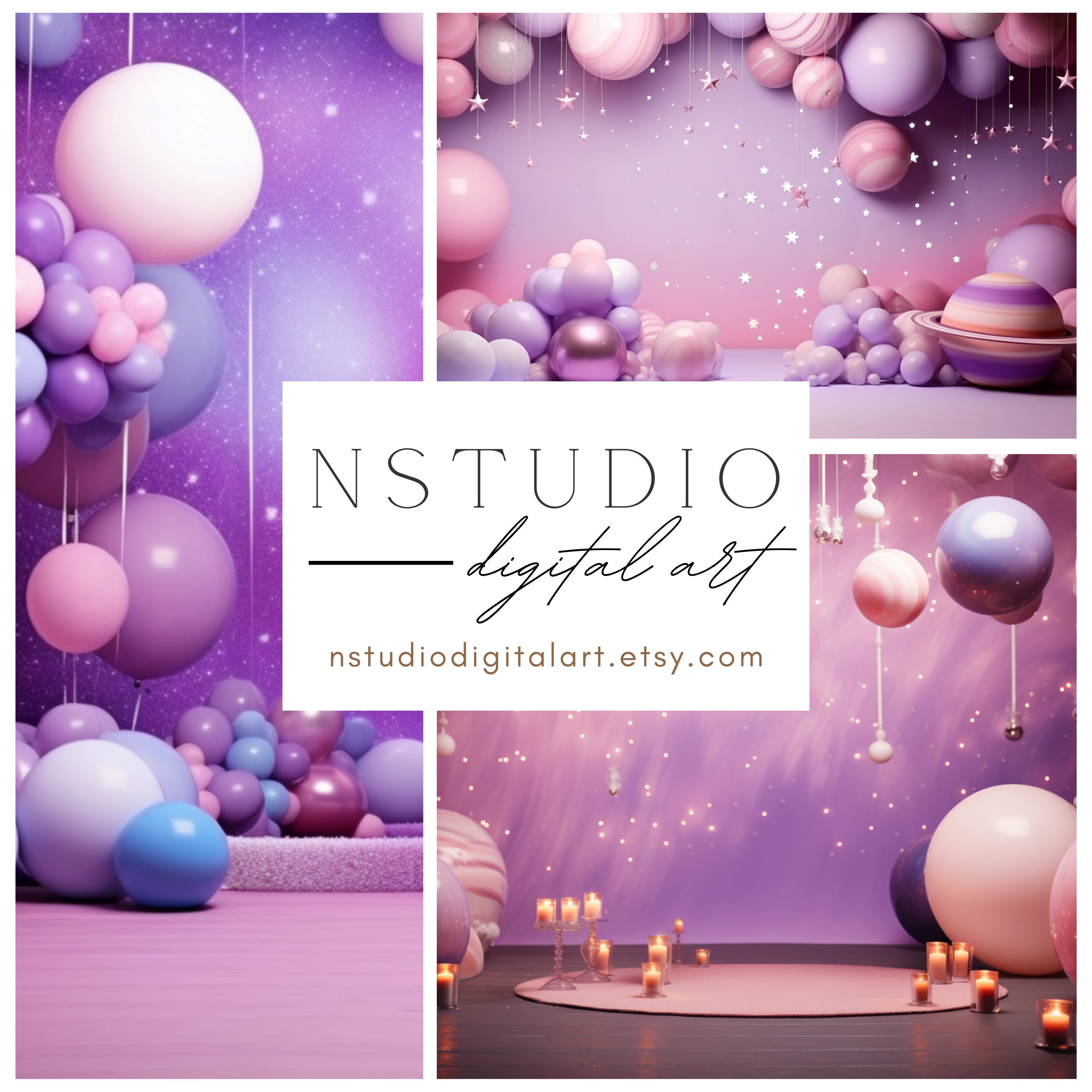 6 Digital Space Birthday Photography Backdrops and 1 Gift Pink and ...
