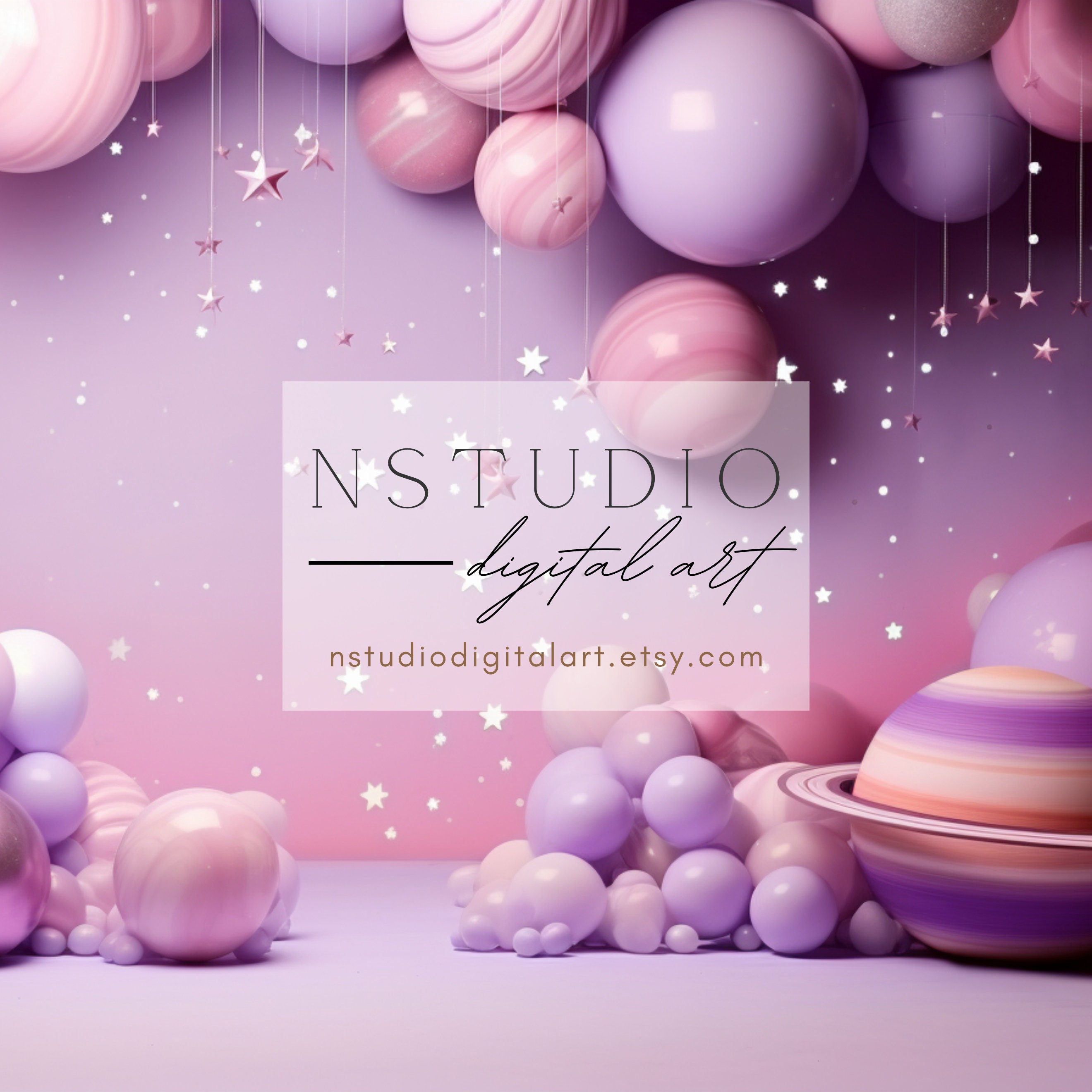 6 Digital Space Birthday Photography Backdrops and 1 Gift Pink and ...