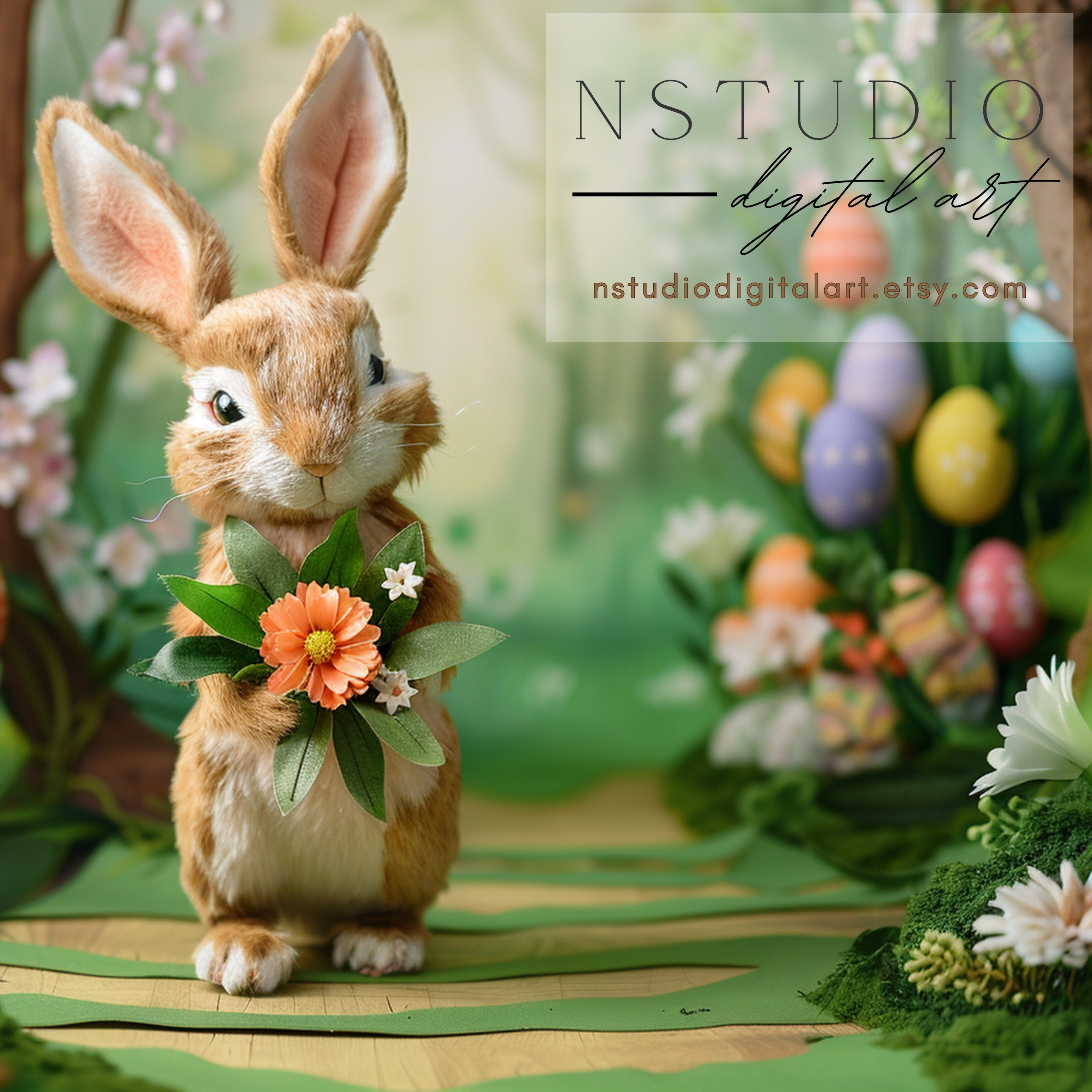 6 Easter Kid Backdrops Bundle With Rabbit Holding Flower Kids Easter ...