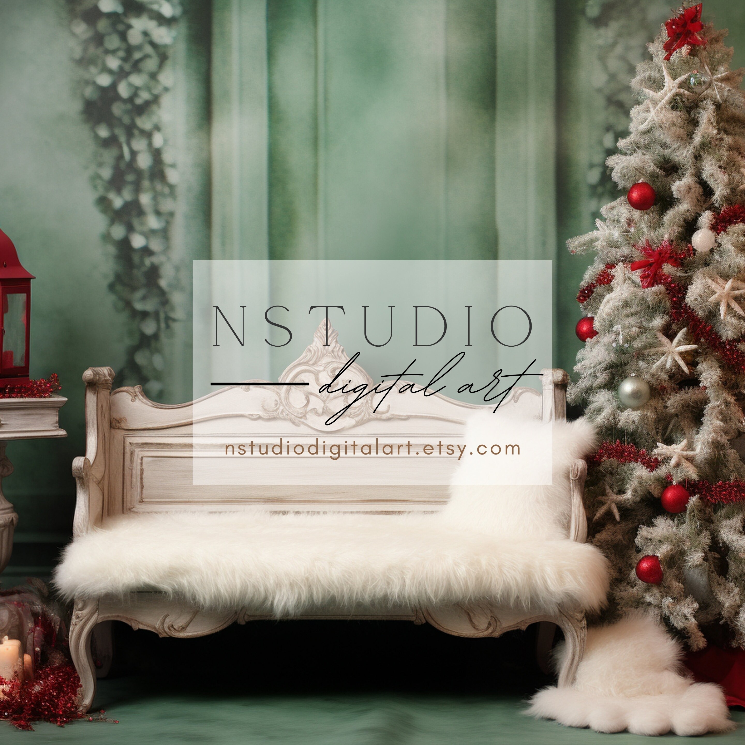 10 Family and Kids Christmas Backdrops | Vintage Bench and Xmas Trees ...