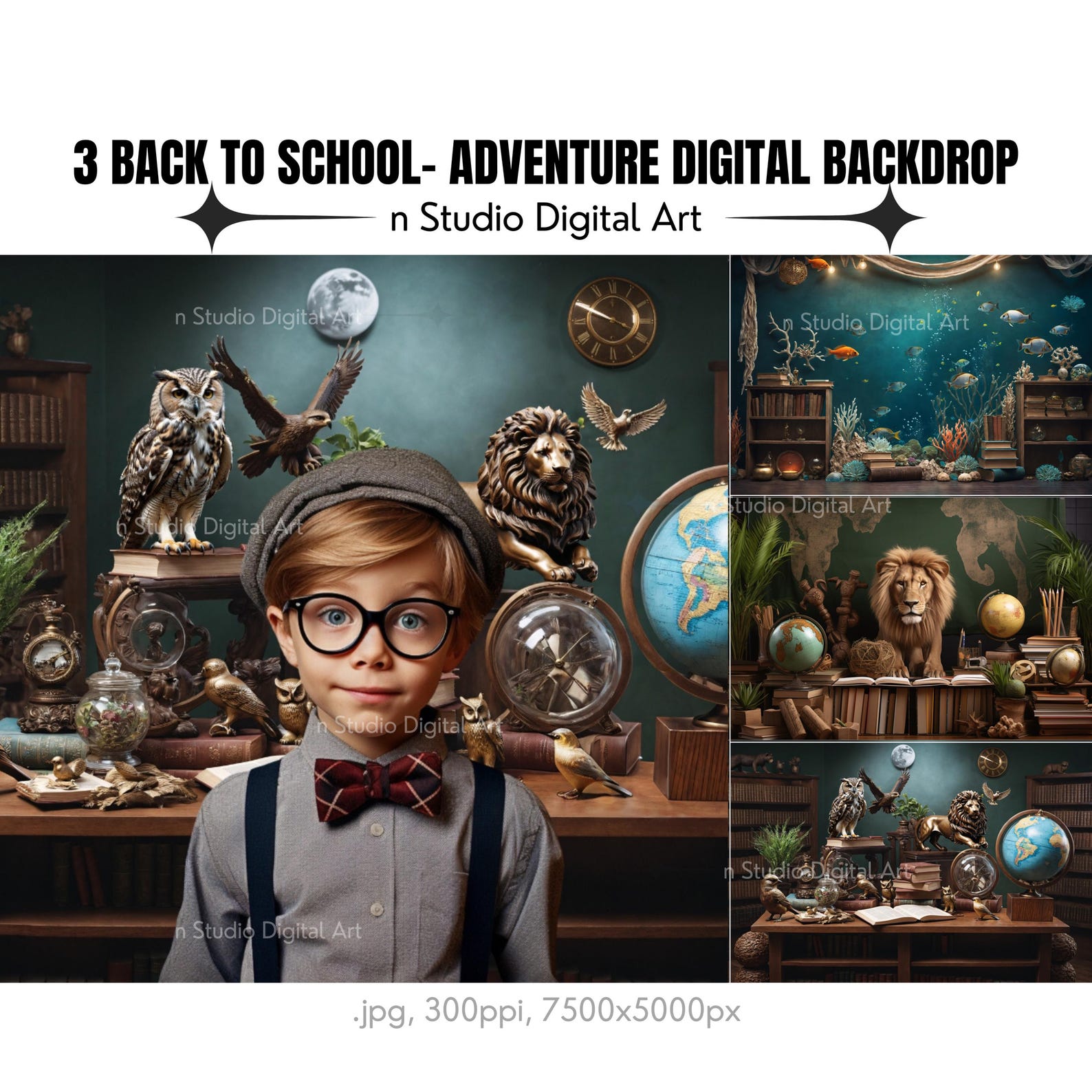 3 Back to School Adventure Classroom Digital Backdrops, Wild Animals ...