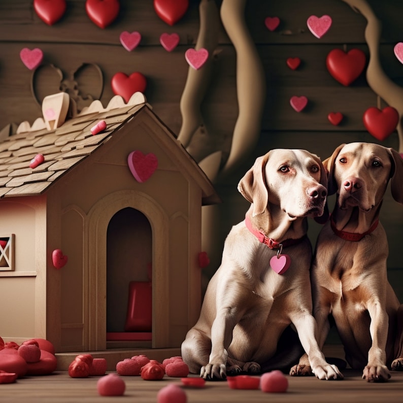 11 Valentine Dog Photo Backdrop: Romantic Doghouse Digital Backgrounds ...