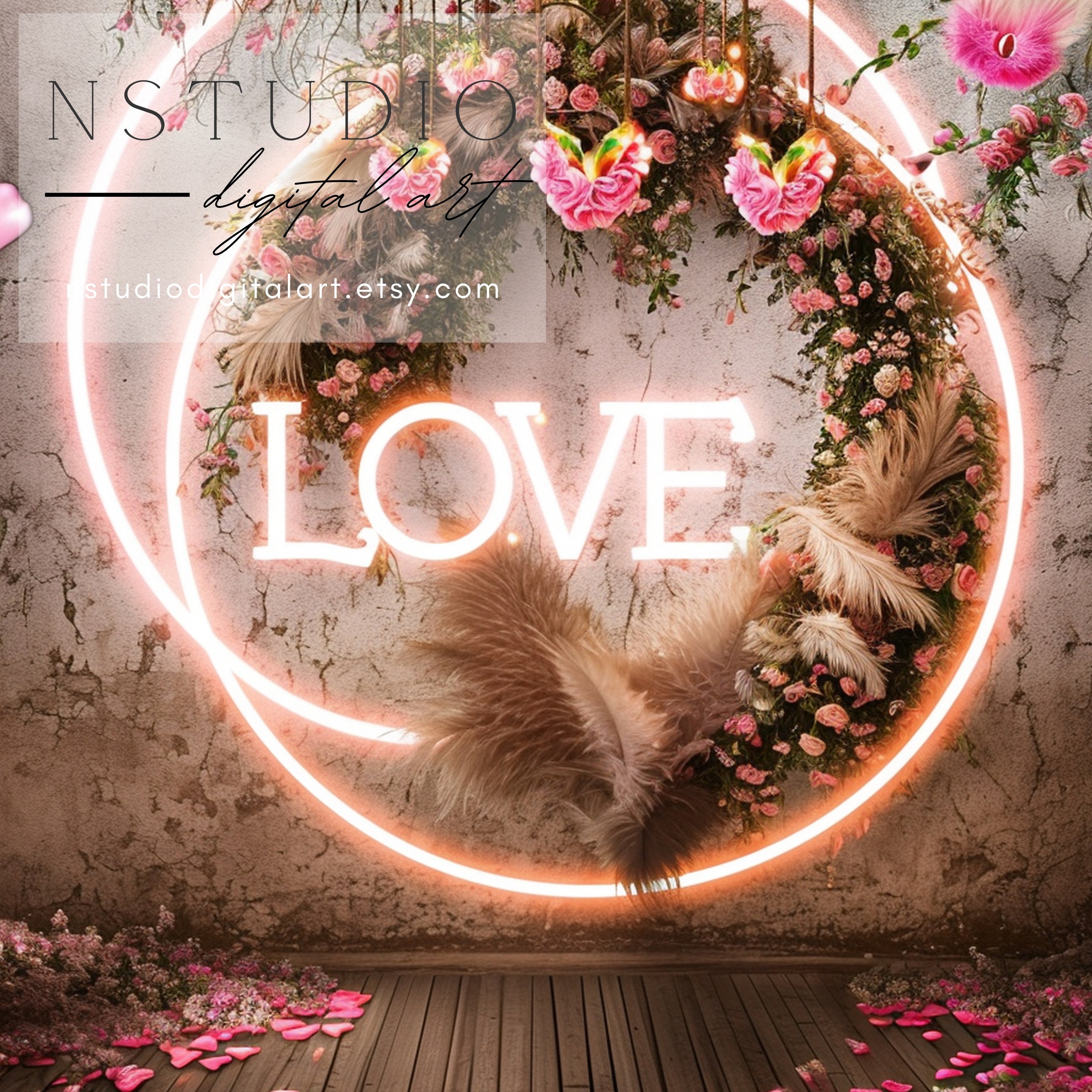 6 Saint Valentine BOHO Backdrops, Neon LOVE Inscription, in Love Couple ...