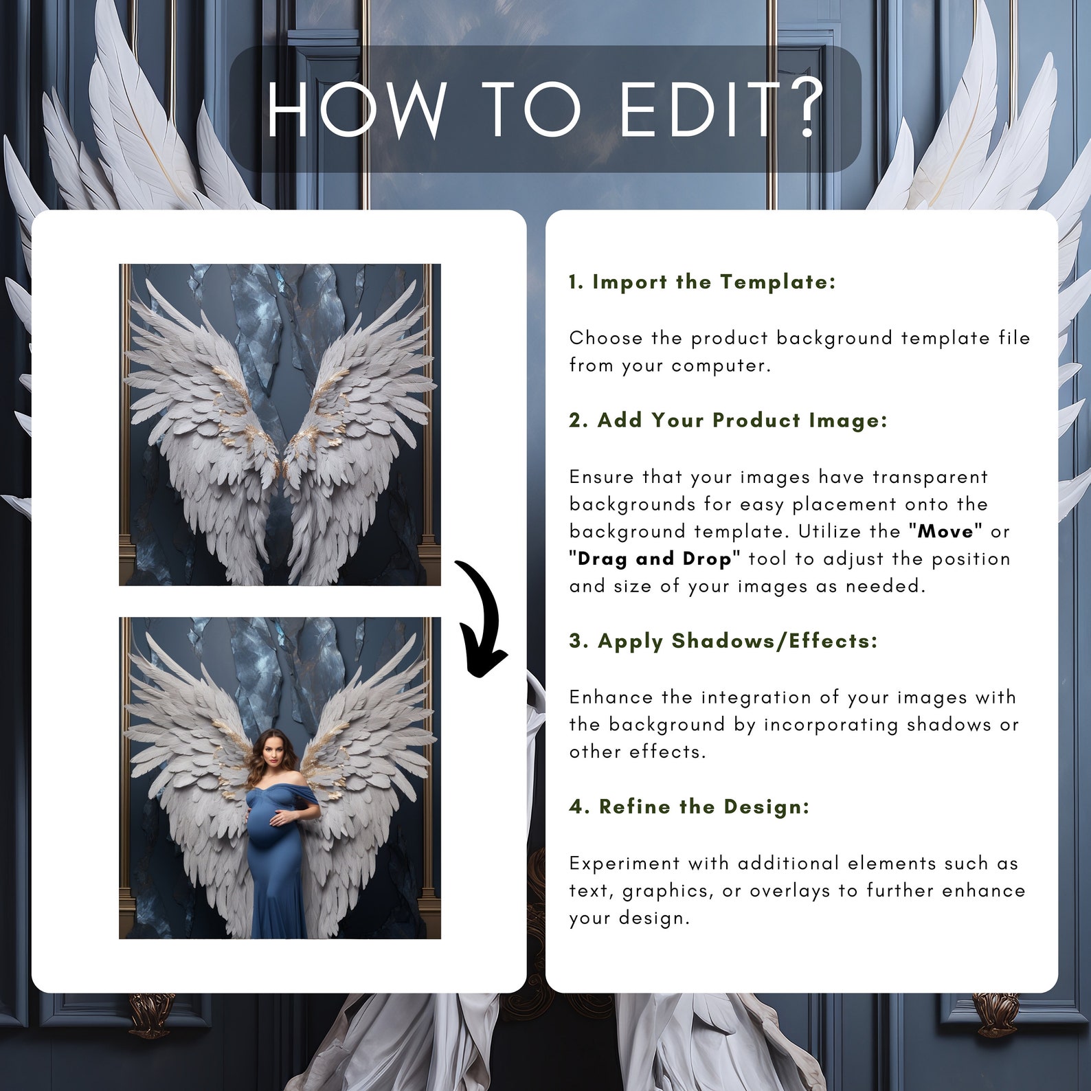 10 Blue Angel Wings Backdrop and 1 Gift Maternity Photoshoot Social ...