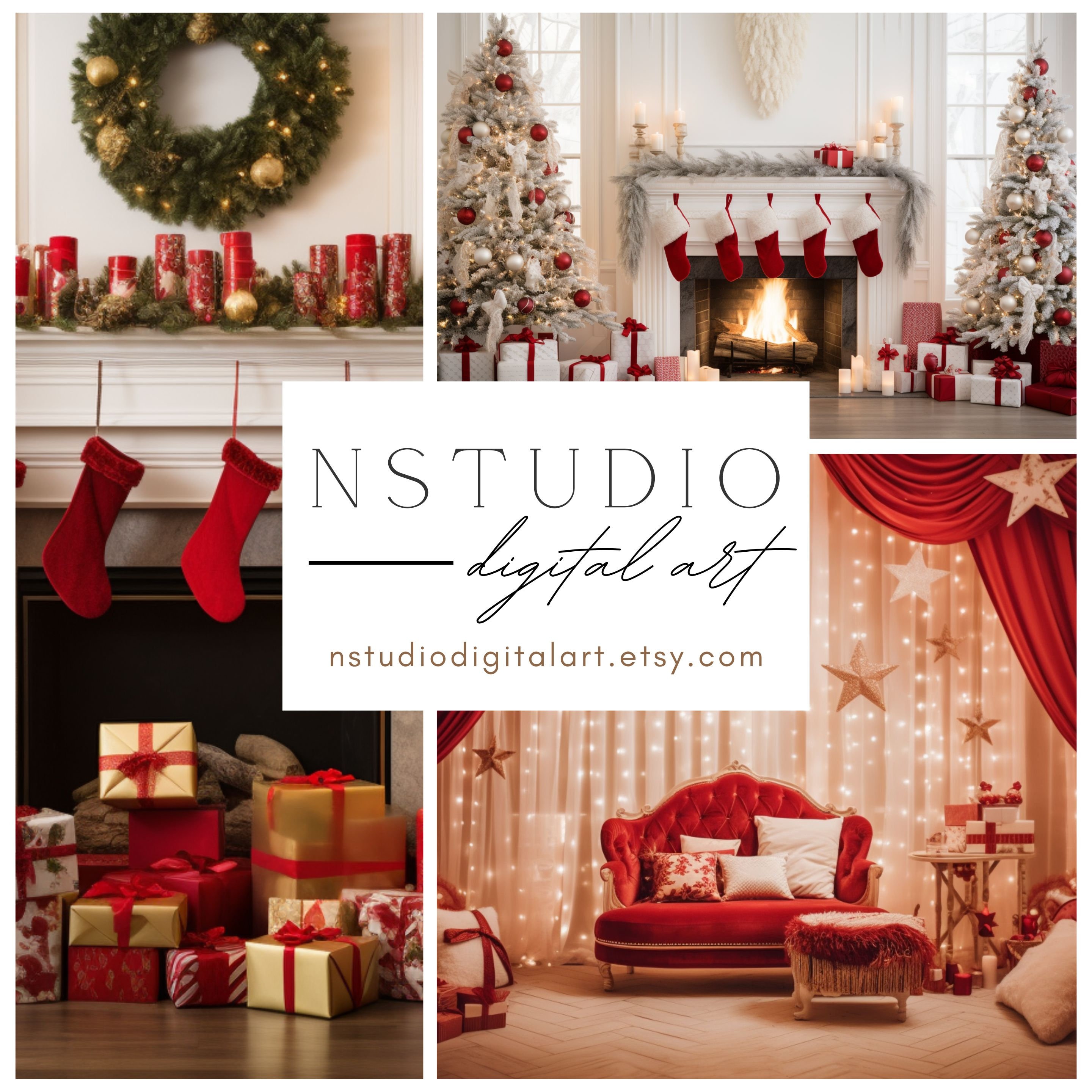 15 Christmas Family Portrait Backdrops: Xmas Room Photography (digital ...