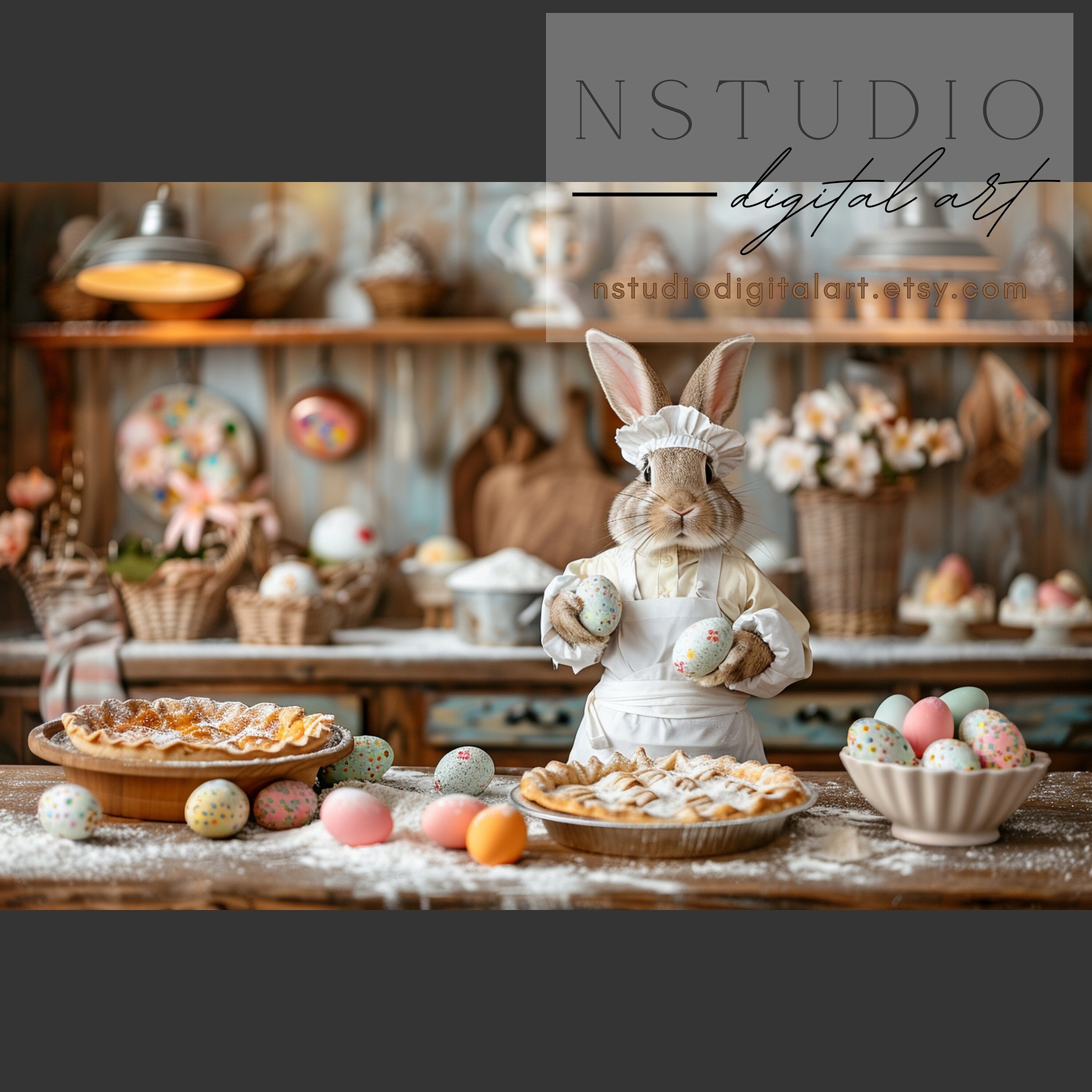 6 Easter Digital Backdrop Bunny Chef Bakery, Kids Easter Photoshoot ...
