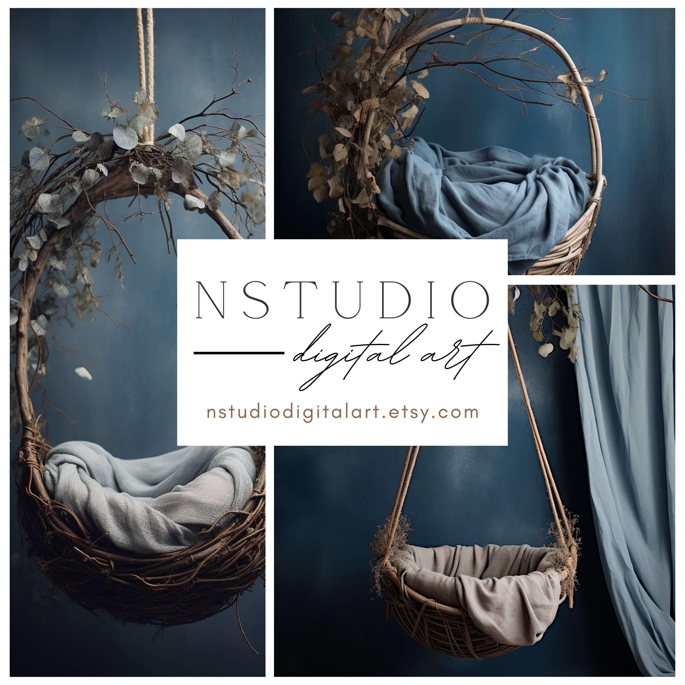 10 Bird Nests Backdrops in Blue for Newborn Baby | Baby Boy Creative Photography Idea | Bird ...