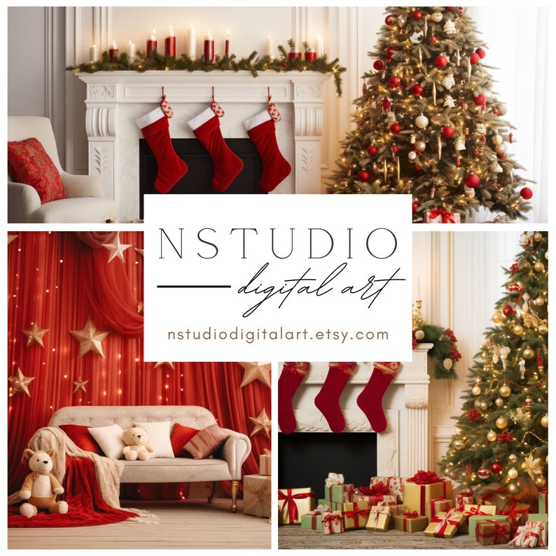 15 Christmas Family Portrait Backdrops: Xmas Room Photography (digital ...