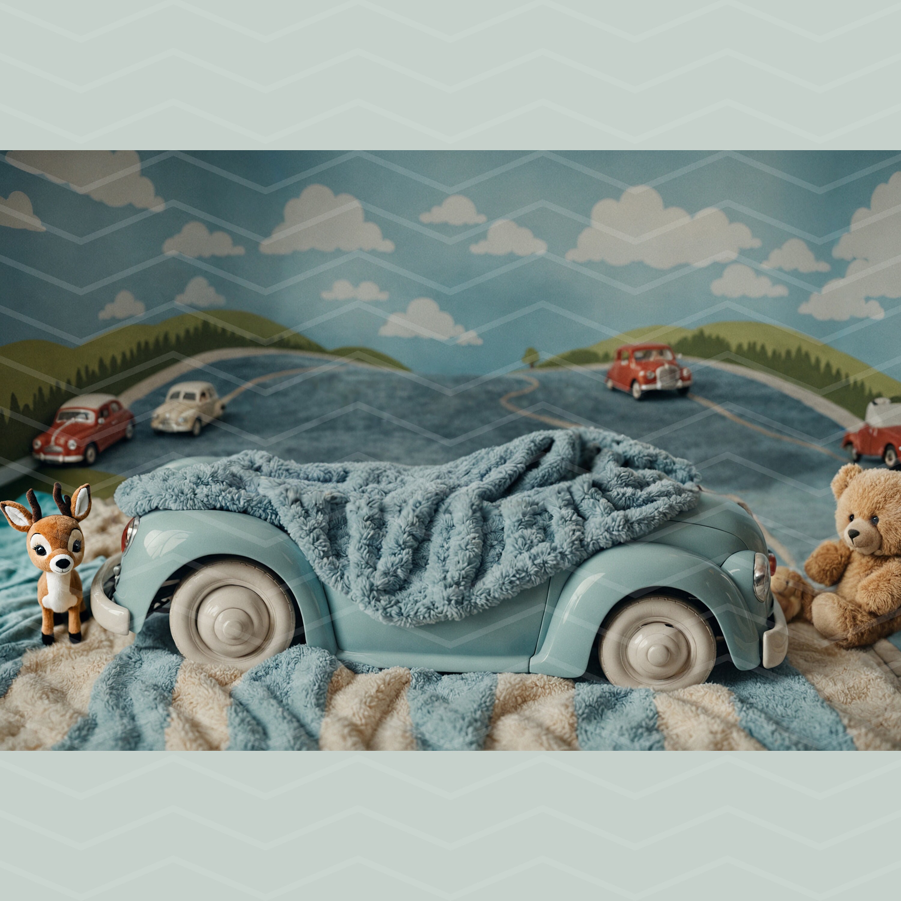 Newborn Baby Digital Photography Backdrop Vintage Blue Car, Toddler ...