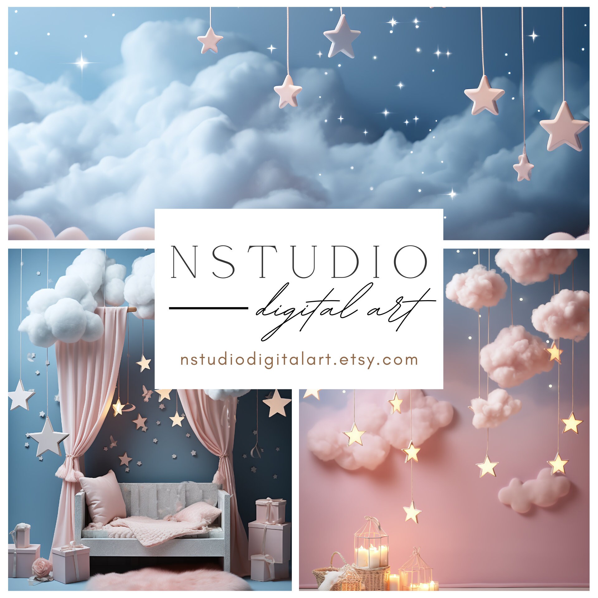 16 Wonder World Newborn Digital Backdrops: Clouds and Stars, Baby ...