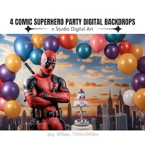 4 Superhero Comic Birthday Party Digital Backdrops, Comic Party ...