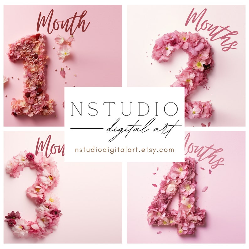 12 Baby Girl First Twelve Months Photography Backdrops | Floral Pink ...