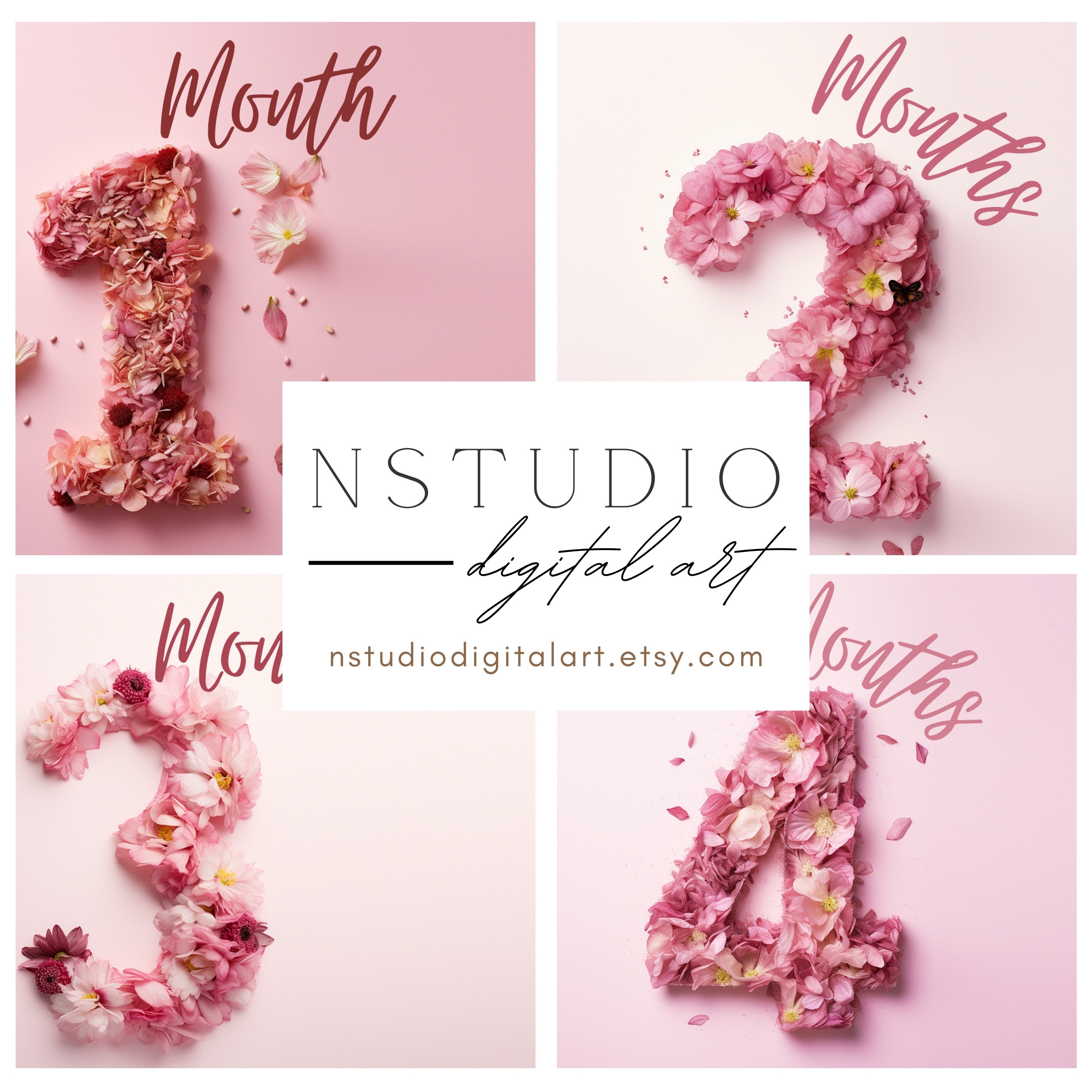 12 Baby Girl First Twelve Months Photography Backdrops | Floral Pink ...