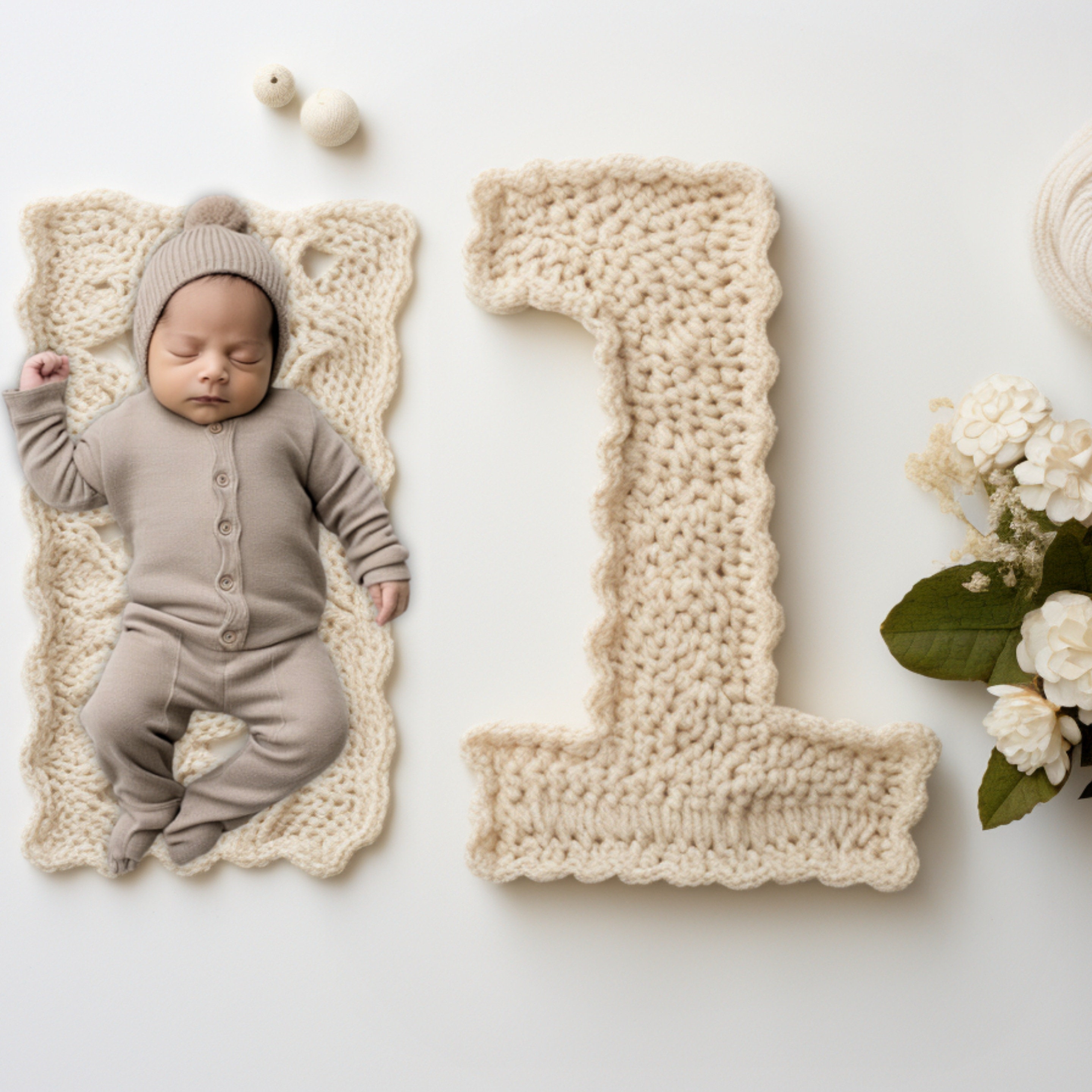 12 Baby First Twelve Months Photography Backdrops Knitted Beige Numbers ...