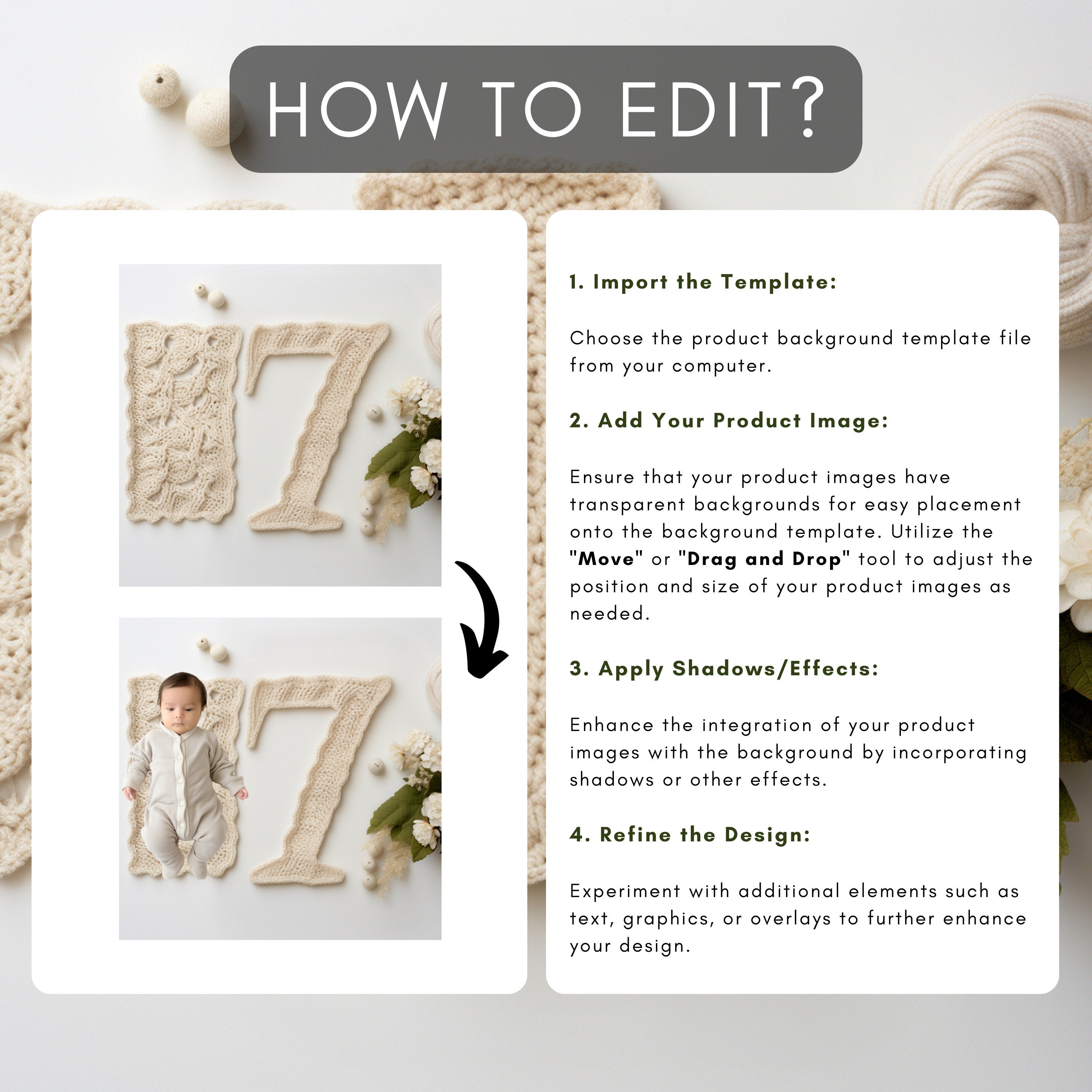 12 Baby First Twelve Months Photography Backdrops Knitted Beige Numbers ...