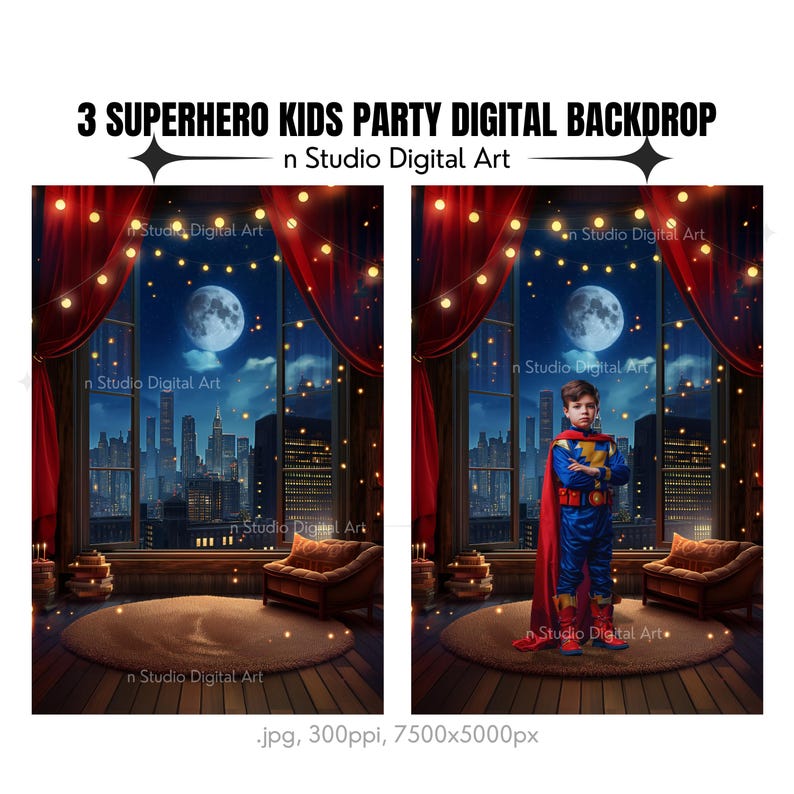 3 Superhero Kid Party Digital Backdrops, Comic Themed Party Backgrounds ...